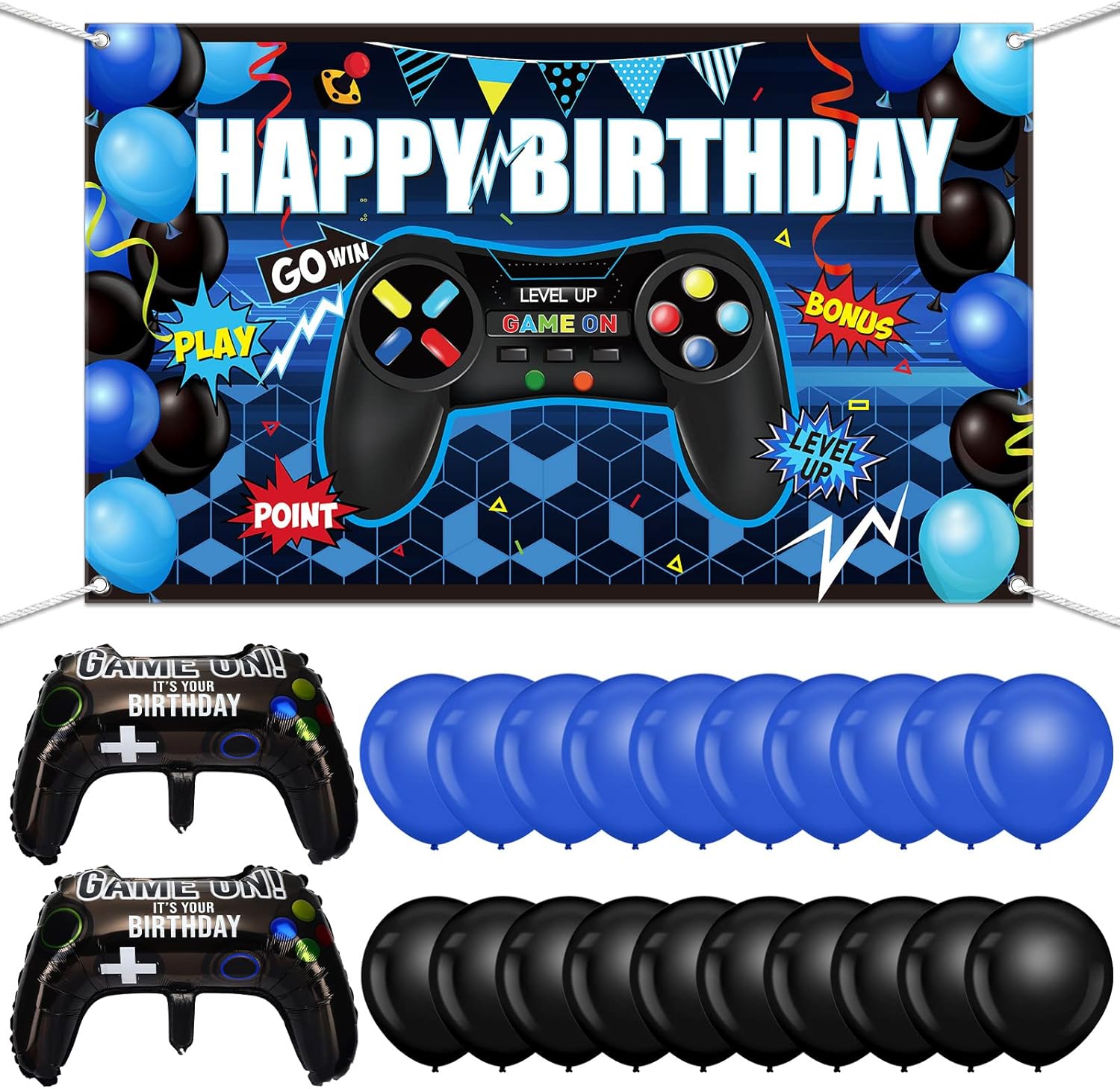 Amazon.com: Video Game Party Supplies Kit Birthday Party Game Backdrop ...