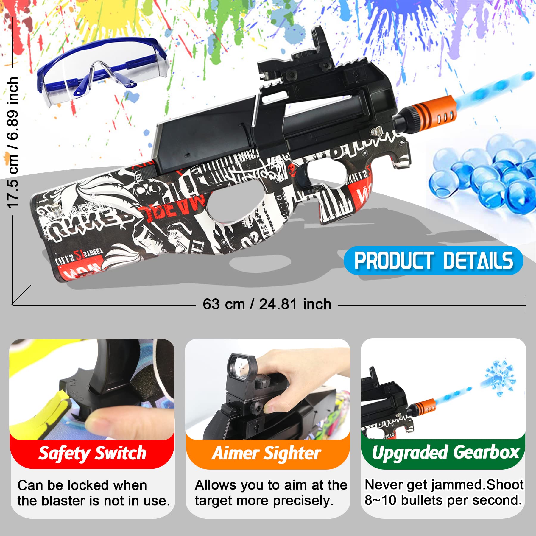 Gel Ball Blaster Splatter Ball Gun, Electric Splat Blaster Automatic ...