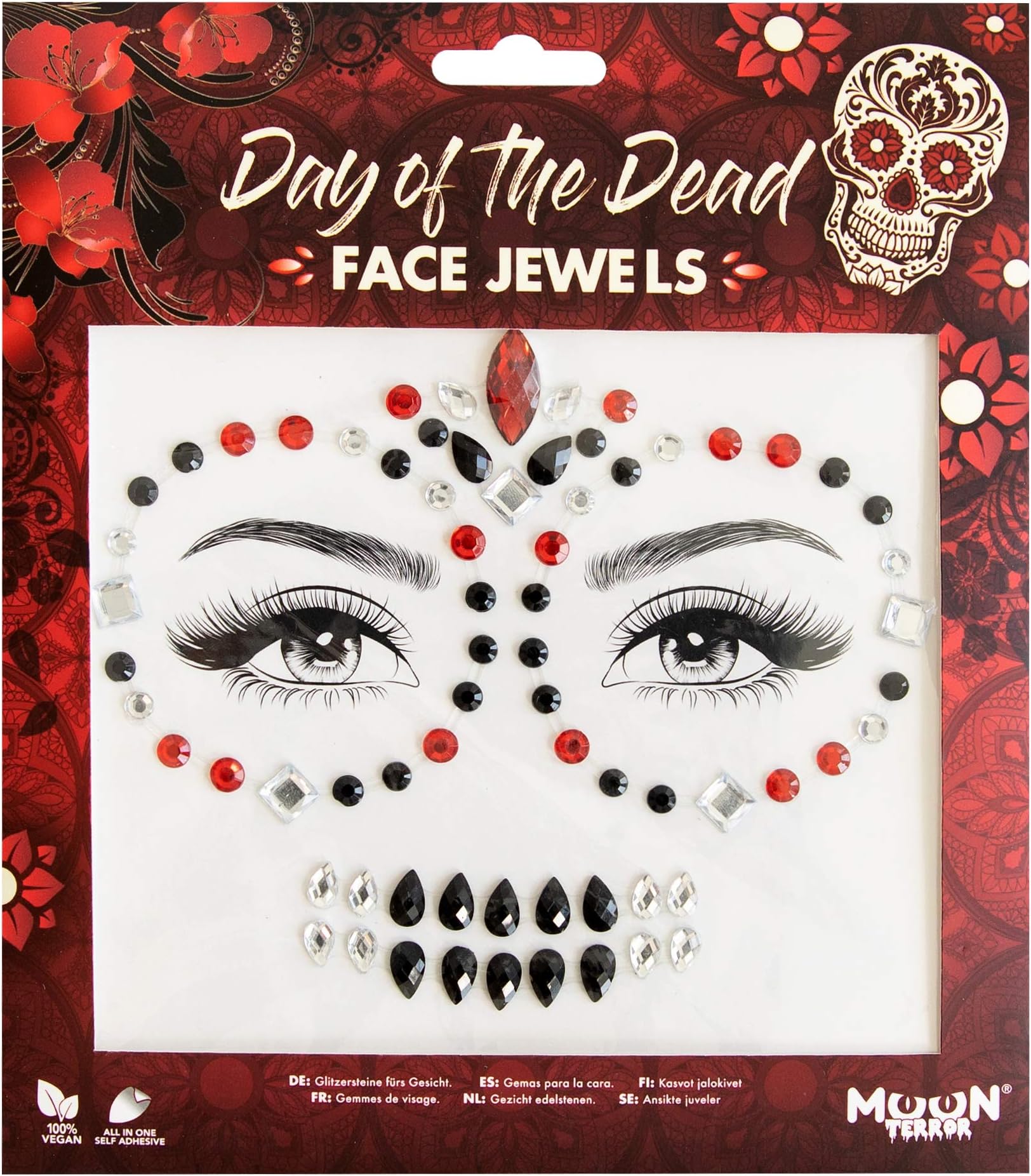 Amazon.com : Halloween Sugar Skull Face Jewels, Day of the Dead Face ...