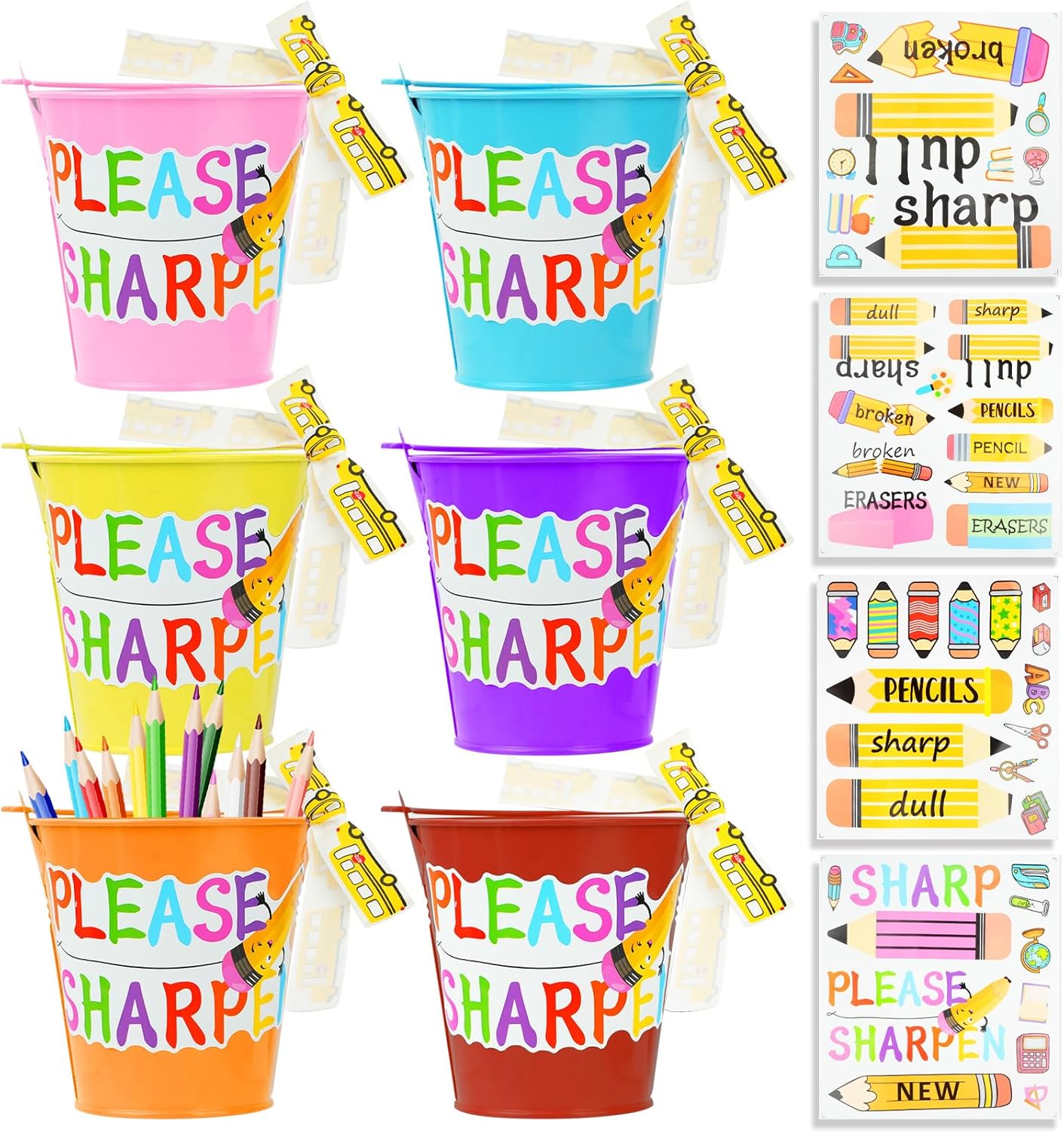 Amazon.com: WCHOSOZH 6PCS Small Metal Bucket Colorful Pencil Holder ...