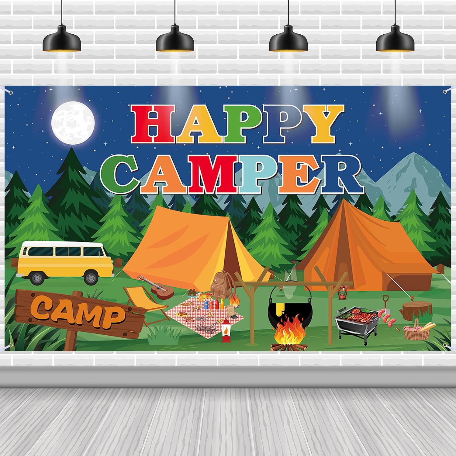 Amazon.com : Camping Themed Party Decorations Happy Camper Banner ...