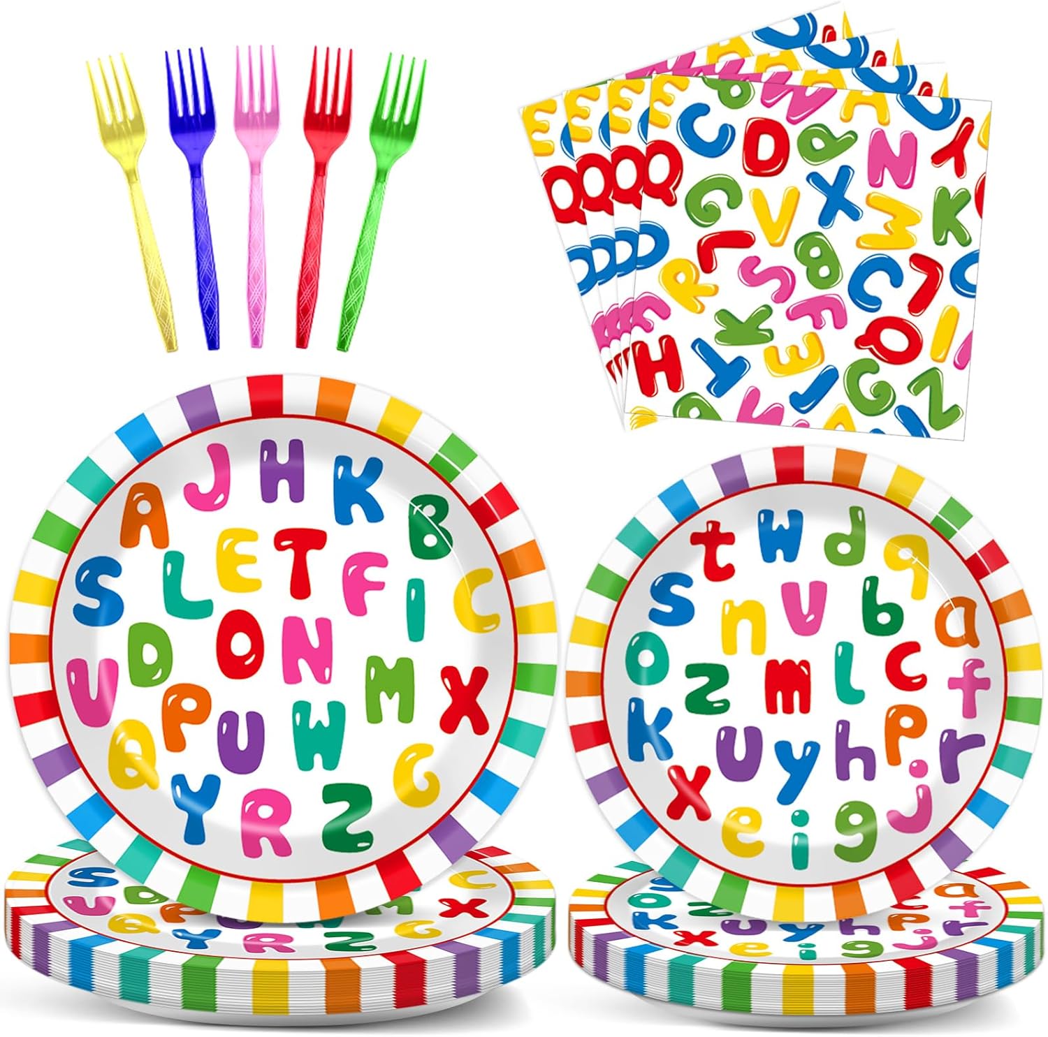 Amazon.com: OBUSATT 96 Pcs Educational Paper Plates Alphabet Birthday ...