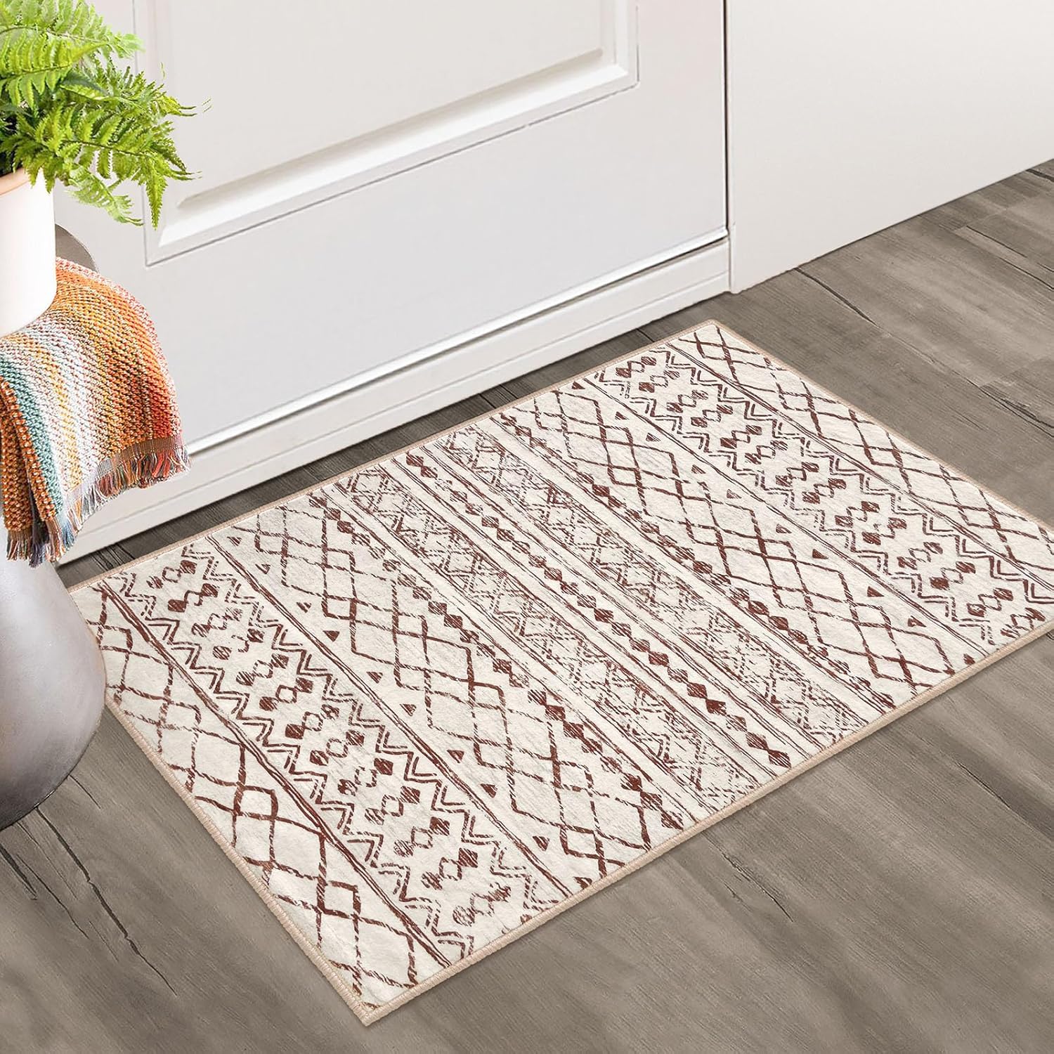 Amazon.com: KUTA Moroccan Kitchen Rugs, 2x3 Brown Cream Entryway Rug ...