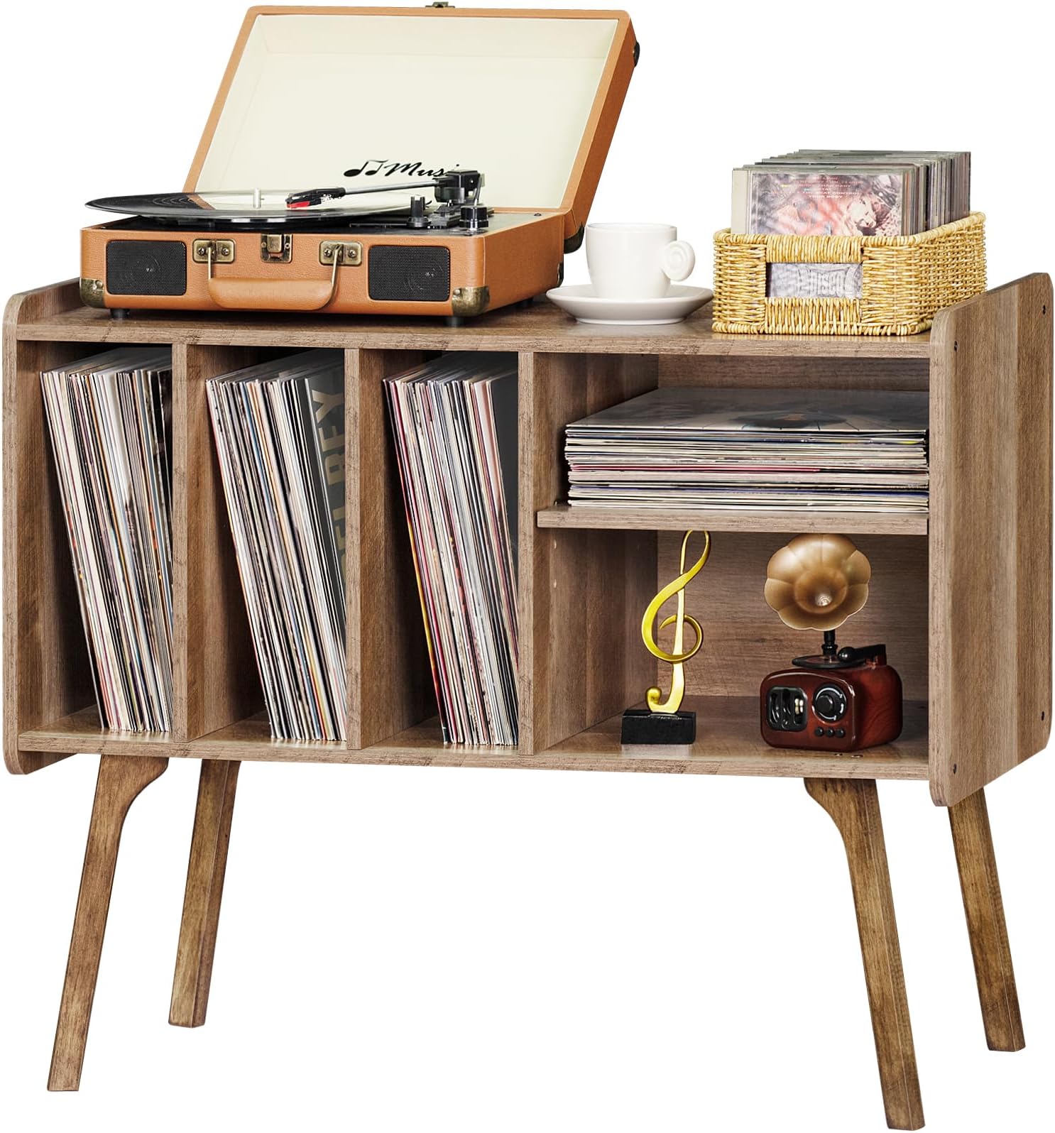 Amazon.com: Lerliuo Record Player Stand with 4 Cabinet Holds Up to 220 ...