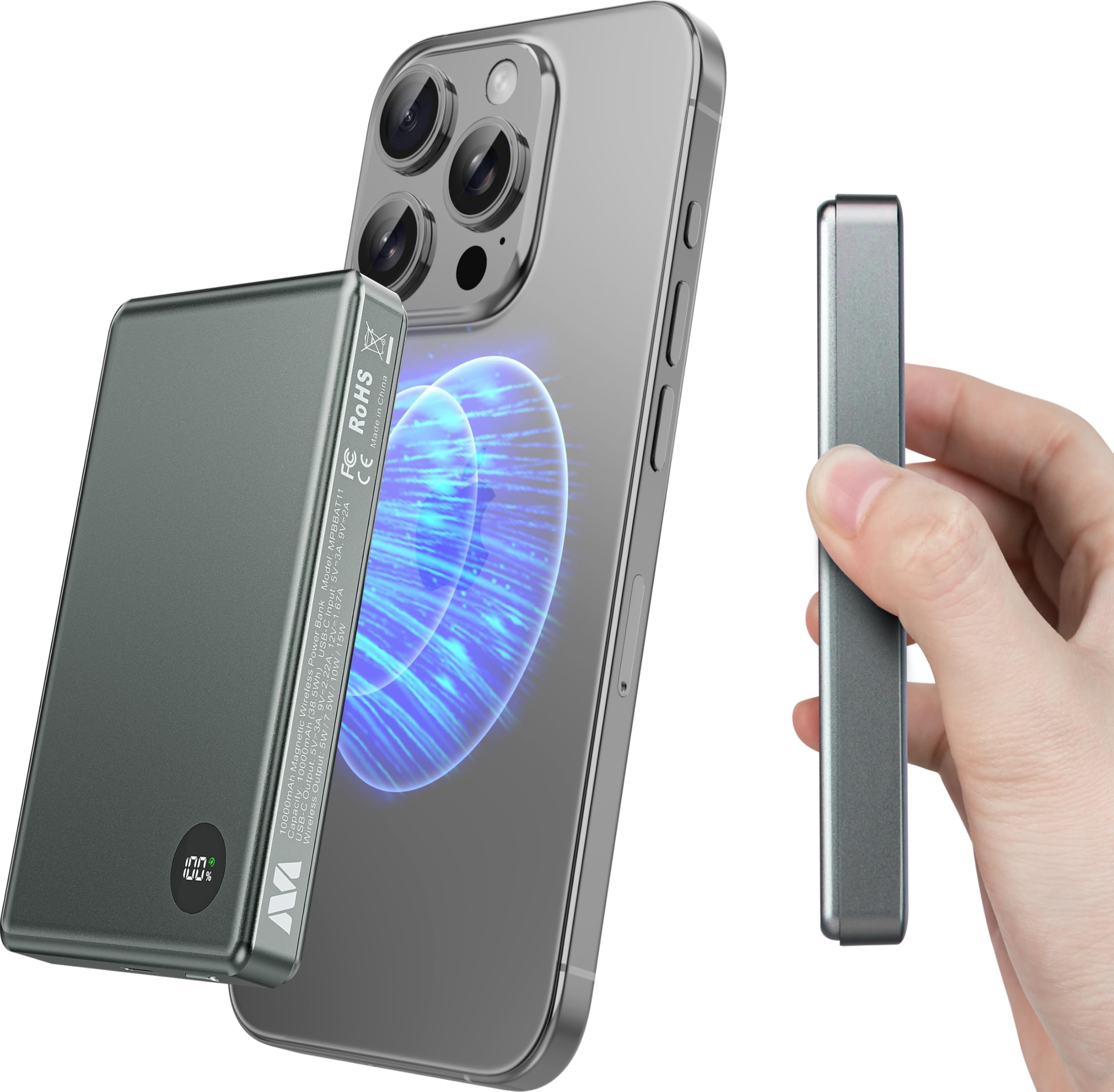 Amazon.com: KAPAN Fast Charging Ultra-Slim Portable Magnetic Wireless ...