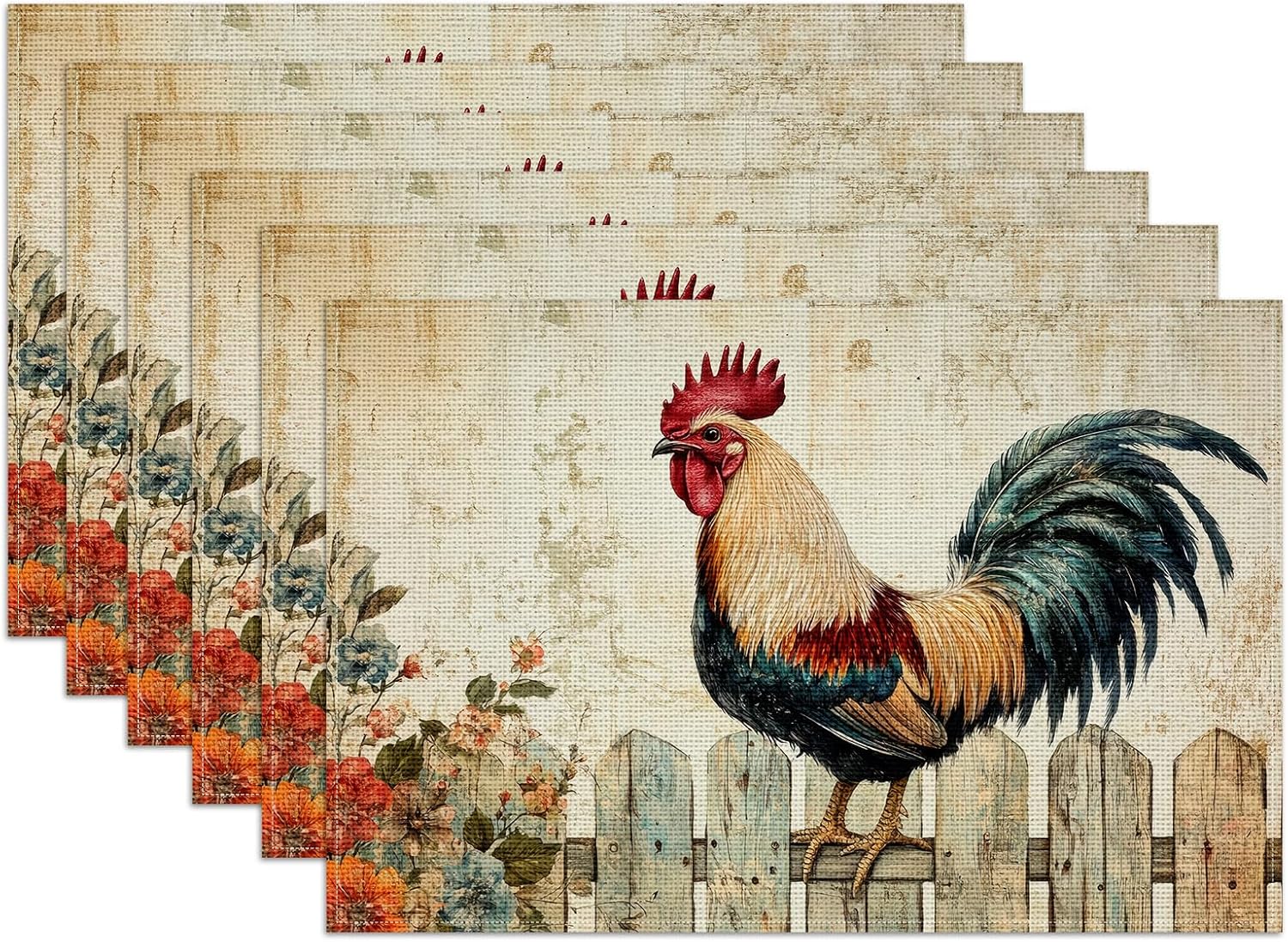 Amazon.com: Country Rooster Placemats Set of 6,12x18 Inch Farmhouse ...