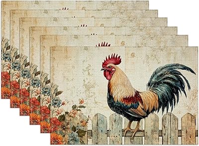 Amazon.com: Farmhouse Rooster Placemats Set of 6 Rustic Chicken ...
