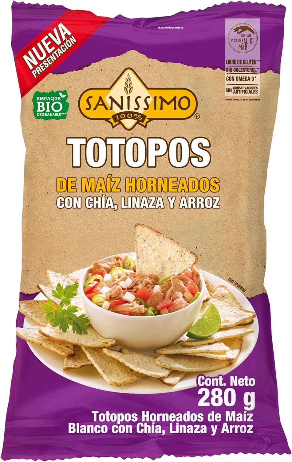 Sanissimo Totopos Horneados De Maíz Con Chía Linaza Y Arroz 280g