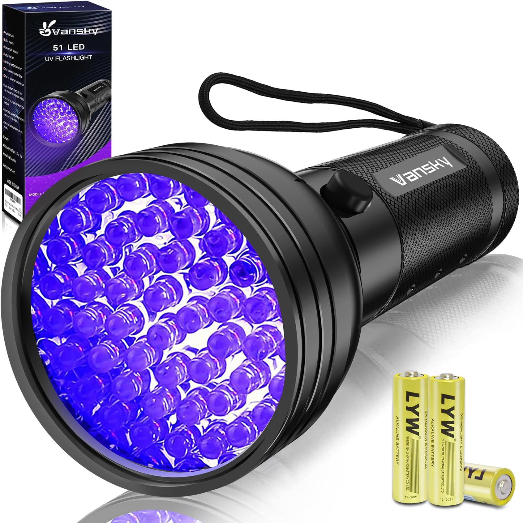 Black Light UV Flashlight, Vansky Upgraded 51 LED Ultraviolet ...