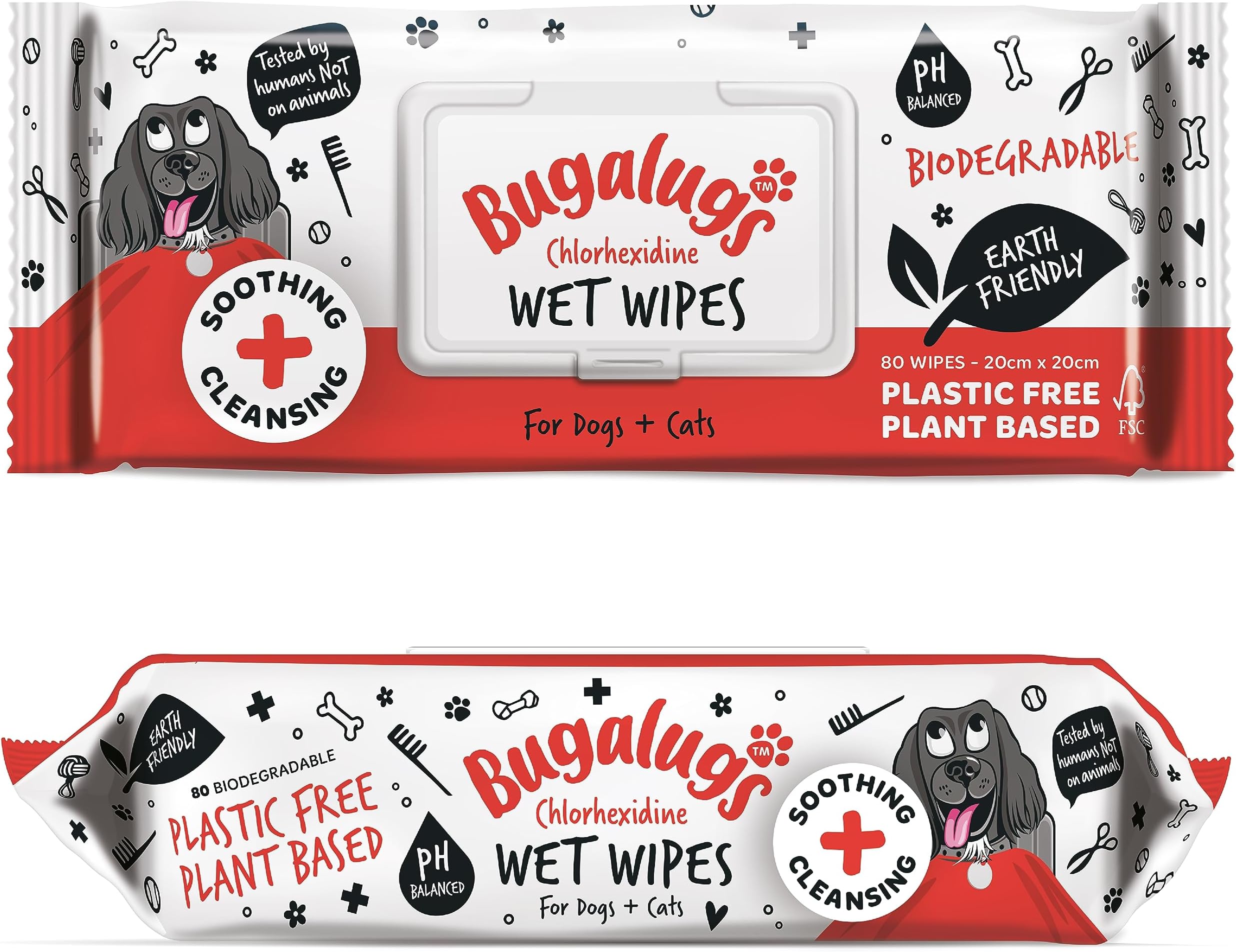 BUGALUGS Dog Wipes for pawly skin - 80 Biodegradable dog grooming pet ...