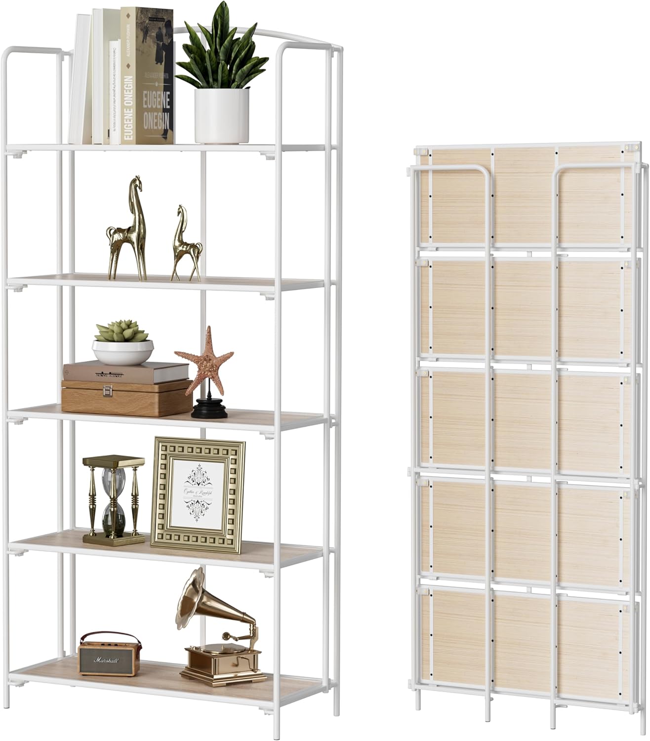 Amazon.com: Crofy No Assembly Folding Bookshelf for Living Room, 5 Tier ...