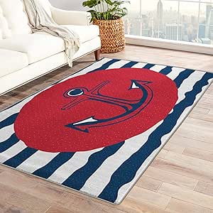 Amazon.com: Anchor Area Rug 4x5 ft for Bedroom Living Room - Nautical ...