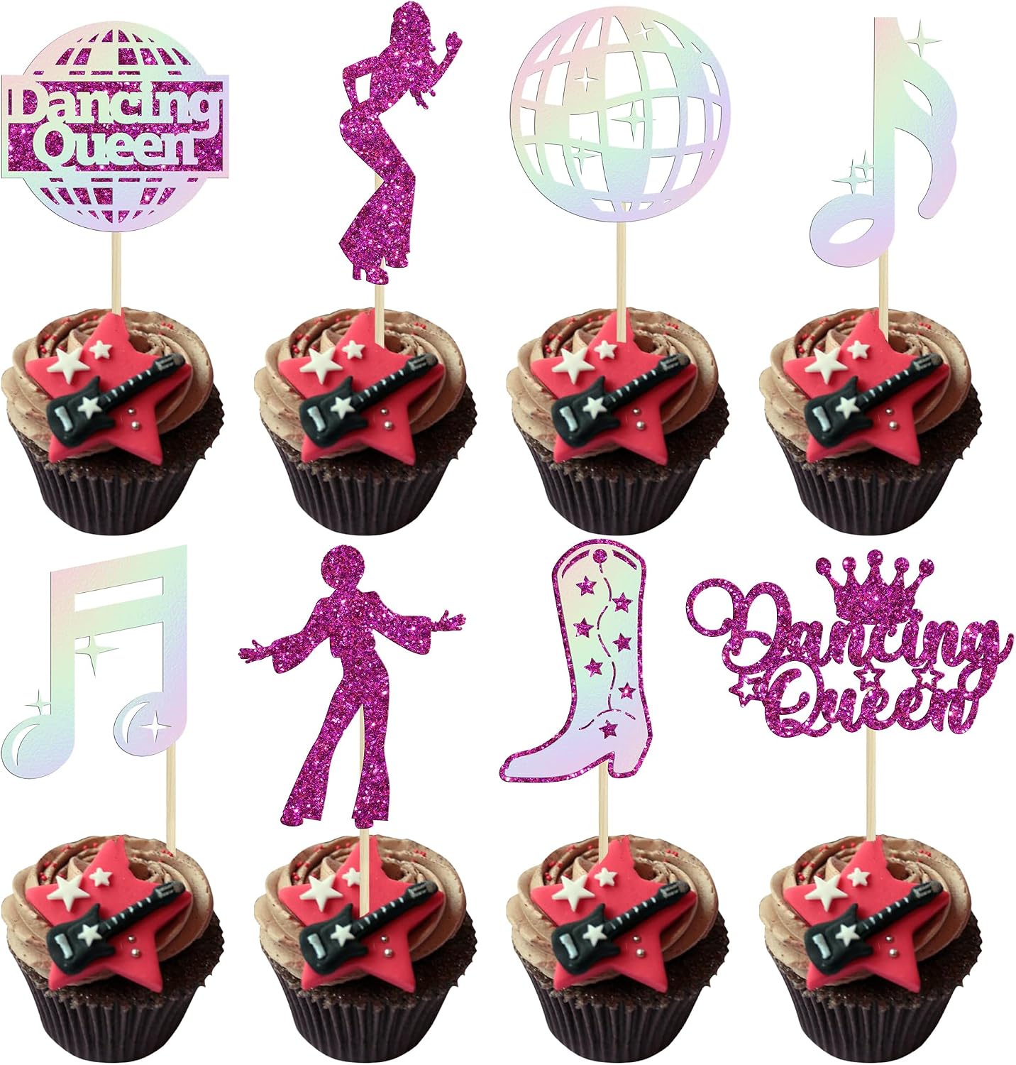 Amazon.com: Gyufise 24Pcs Dancing Queen Cupcake Toppers Glitter M70s ...