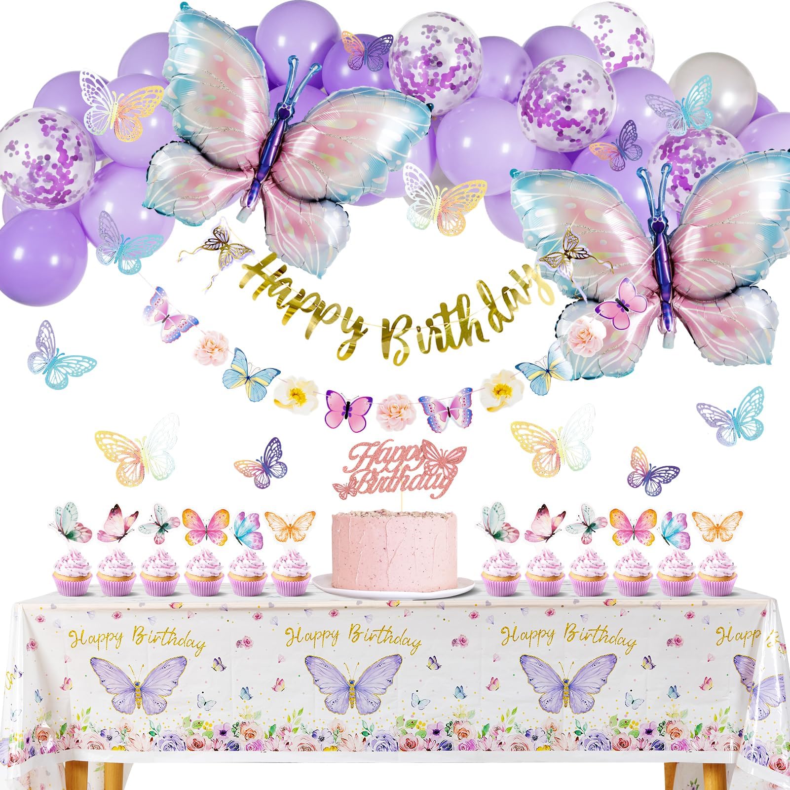Amazon.com: Butterfly Happy Birthday Banner, Pre-strung Butterfly Happy ...