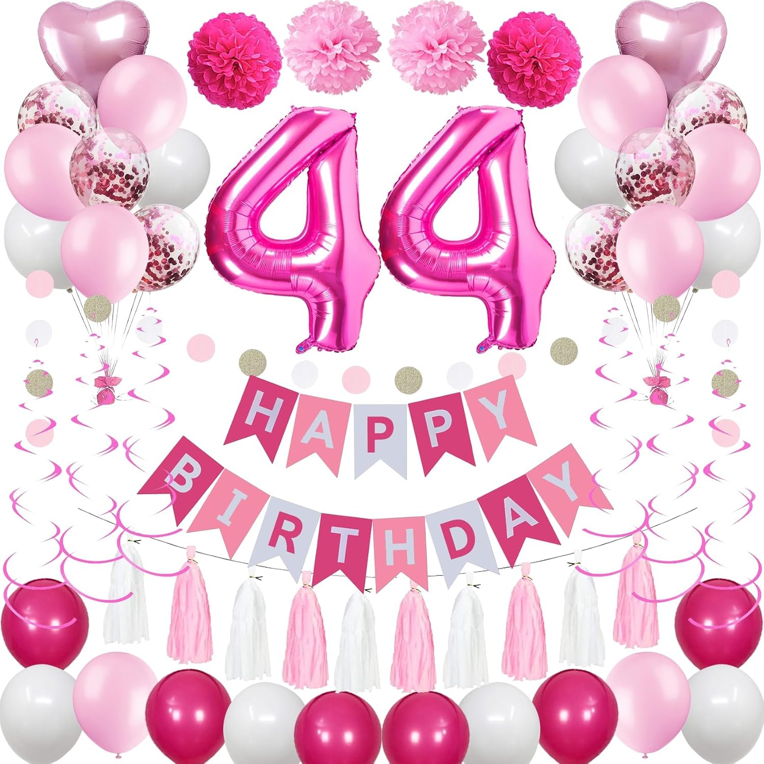 Amazon.com: Sweet 44th Birthday Decorations for Women, Pink and White ...