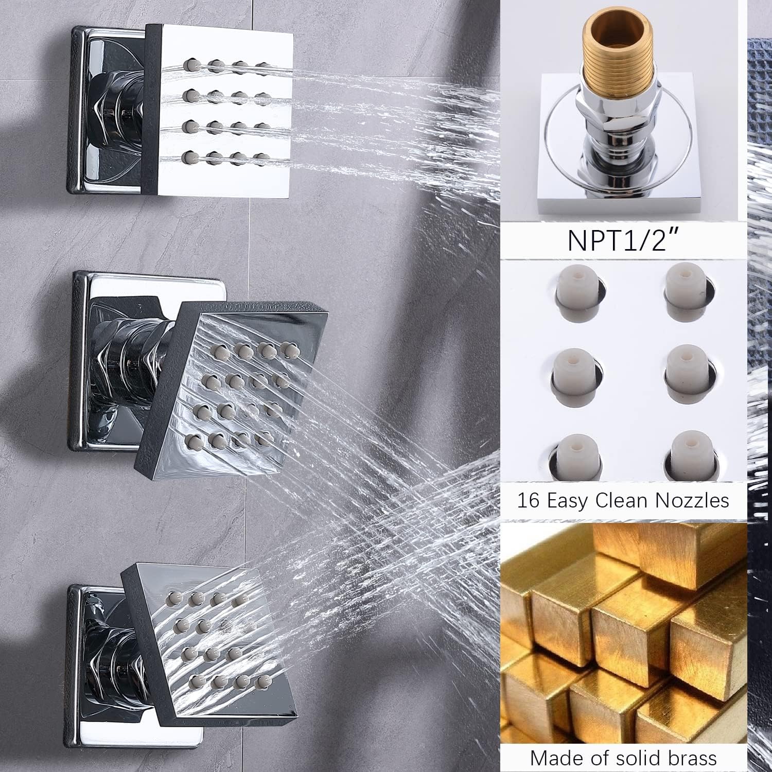 Chrome Shower System Full Body Rainfall 12 inch Shower Head Set, Water ...