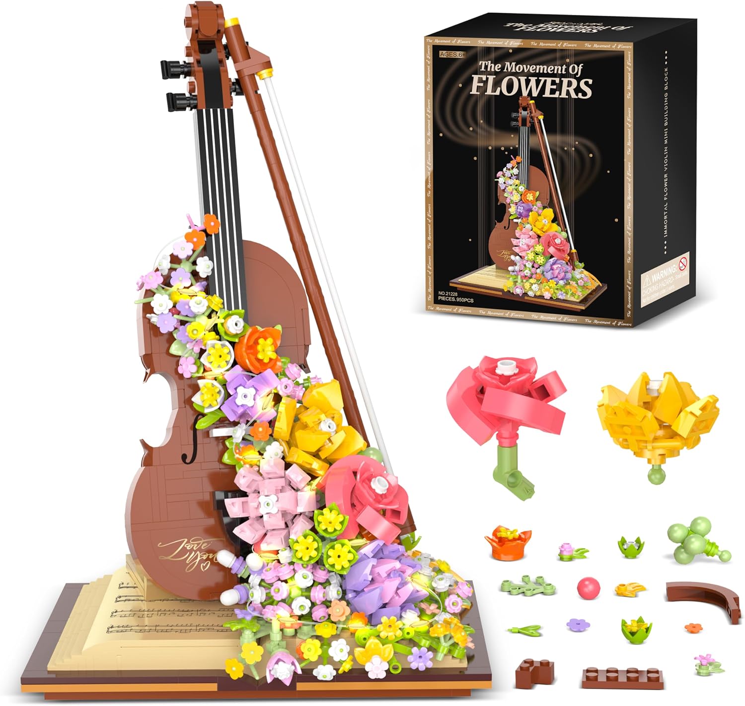 Amazon.com: QIFUN Violin Flowers Building Blocks Sets for Adult ...