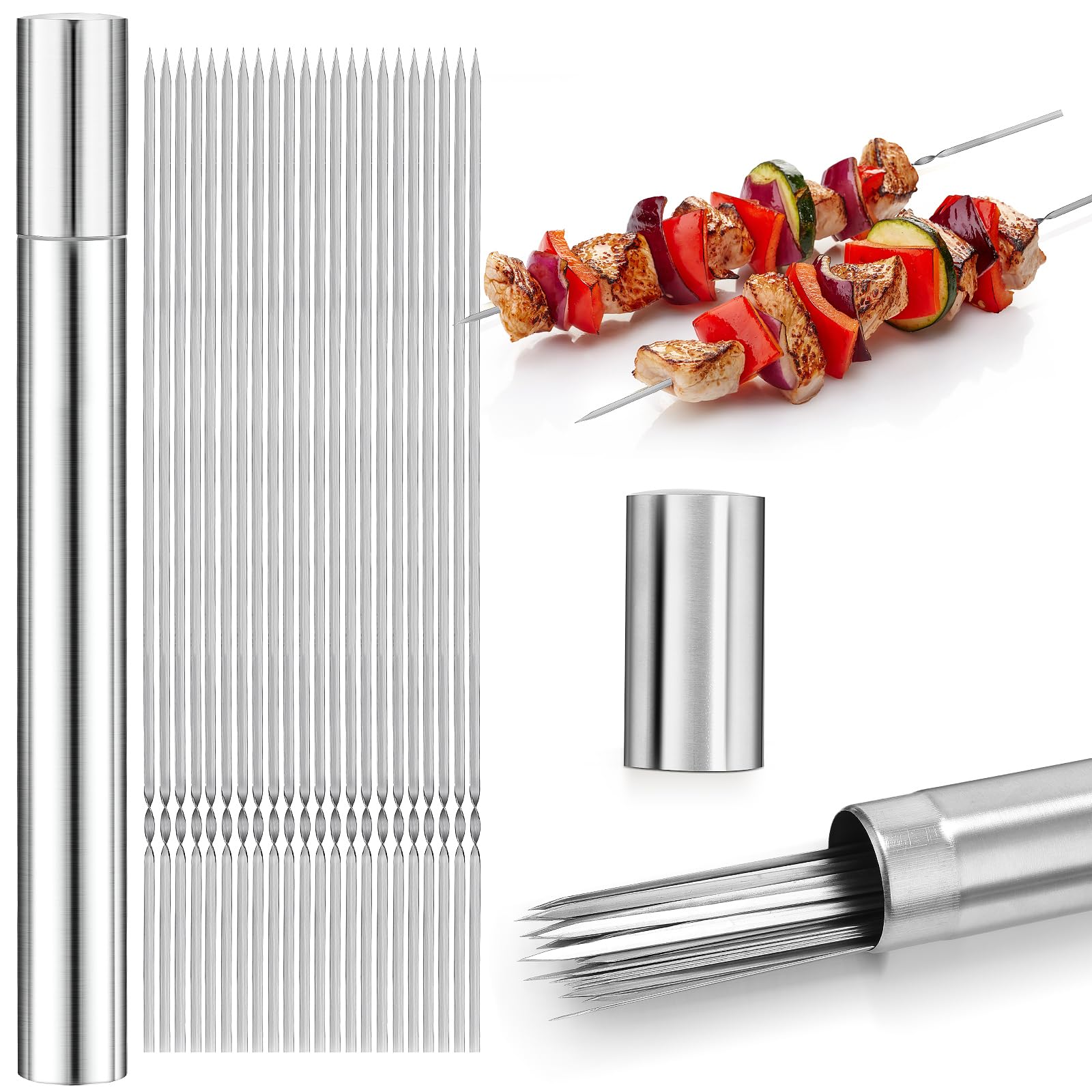 Minatee 50 Pcs 304 Stainless Steel 13.78" Long Flat Barbecue Skewers ...