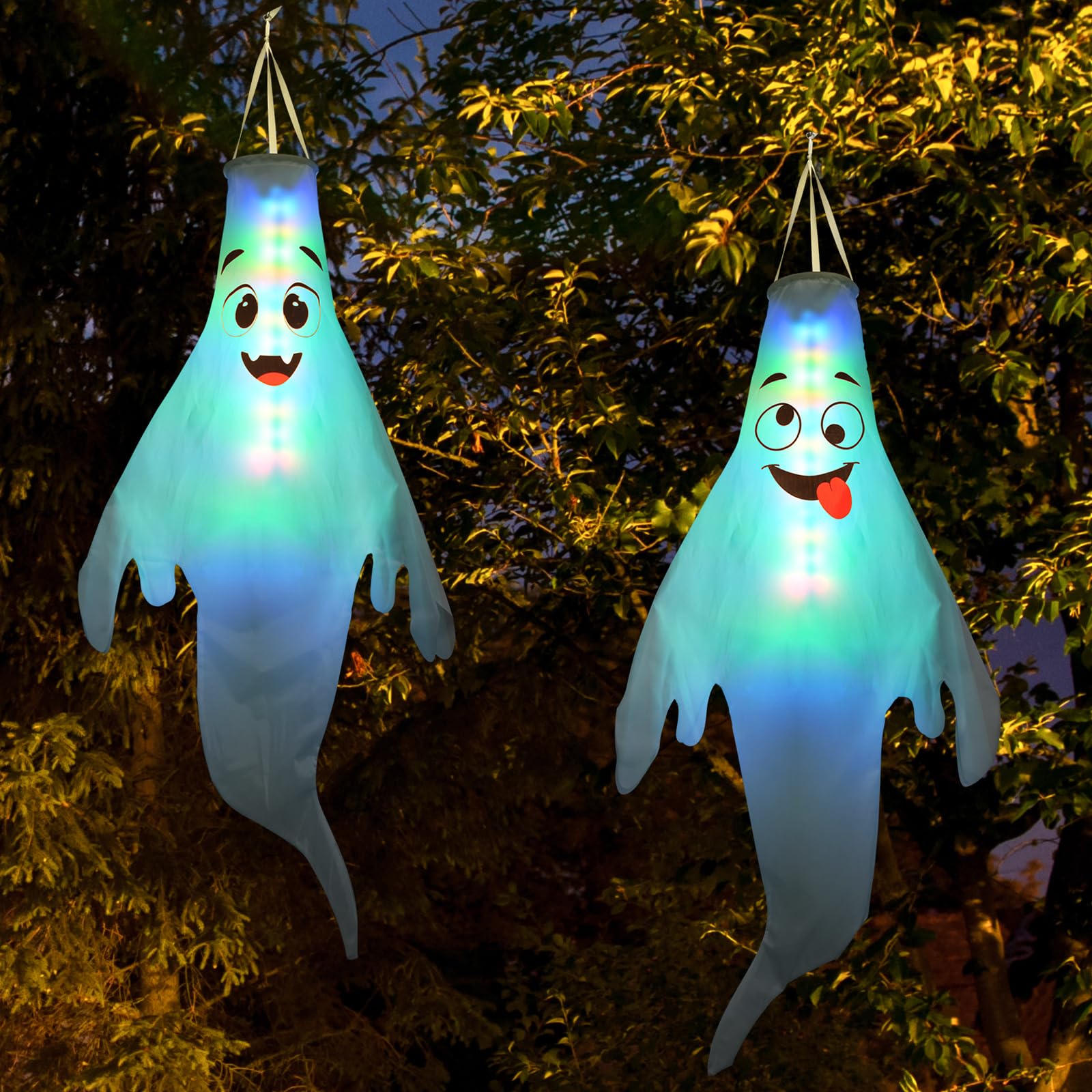 Amazon.com: Halloween Ghost Decorations Outdoor: with Timer, 2 Pcs Cute ...