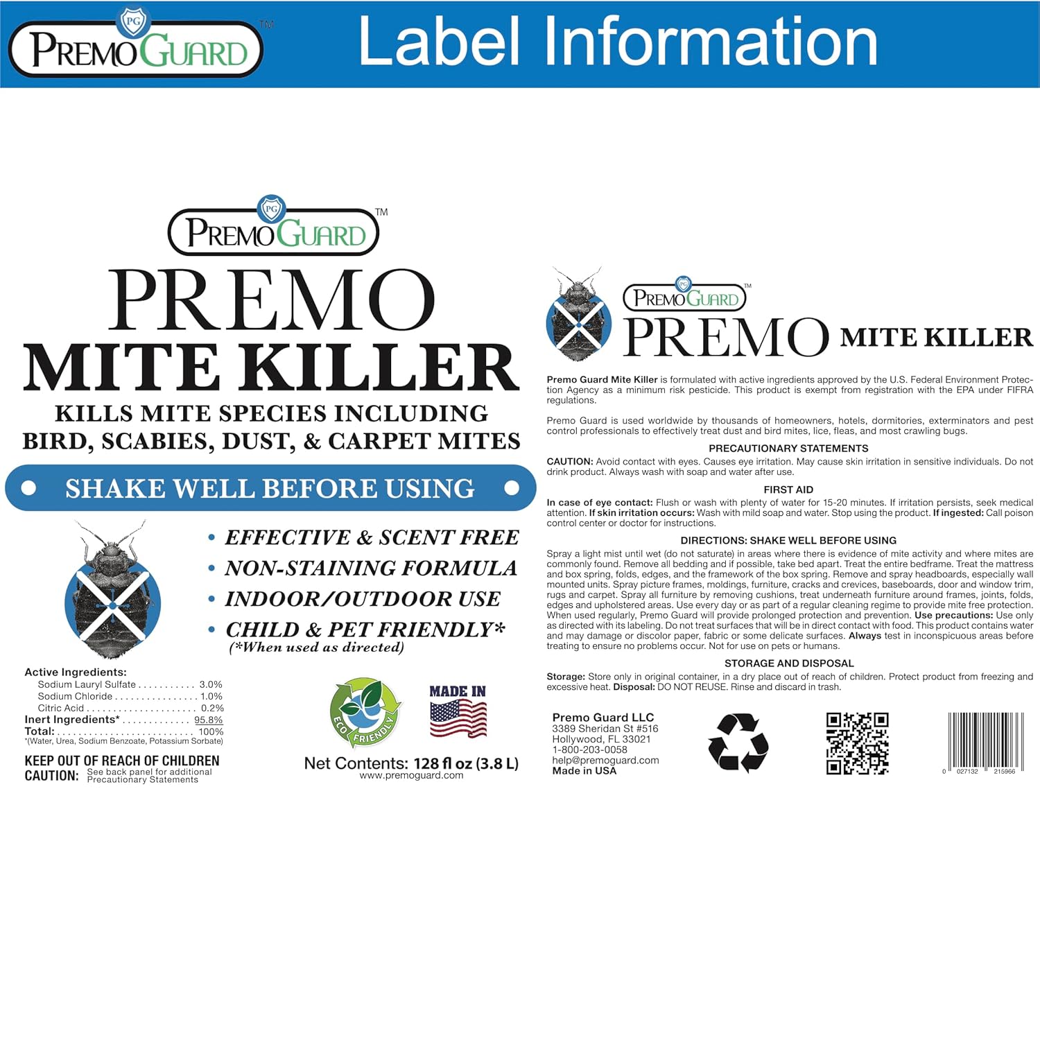 Premo Guard – Spray antiácaros de 128 onzas tratamiento para polvo ...