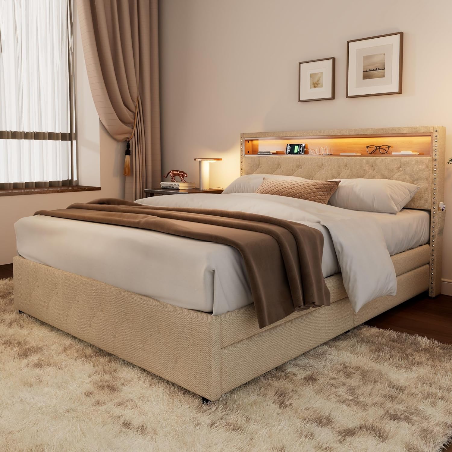 BTM 5FT King Size Bed, Upholstered Double Bed 150 * 200cm, Double Bed ...