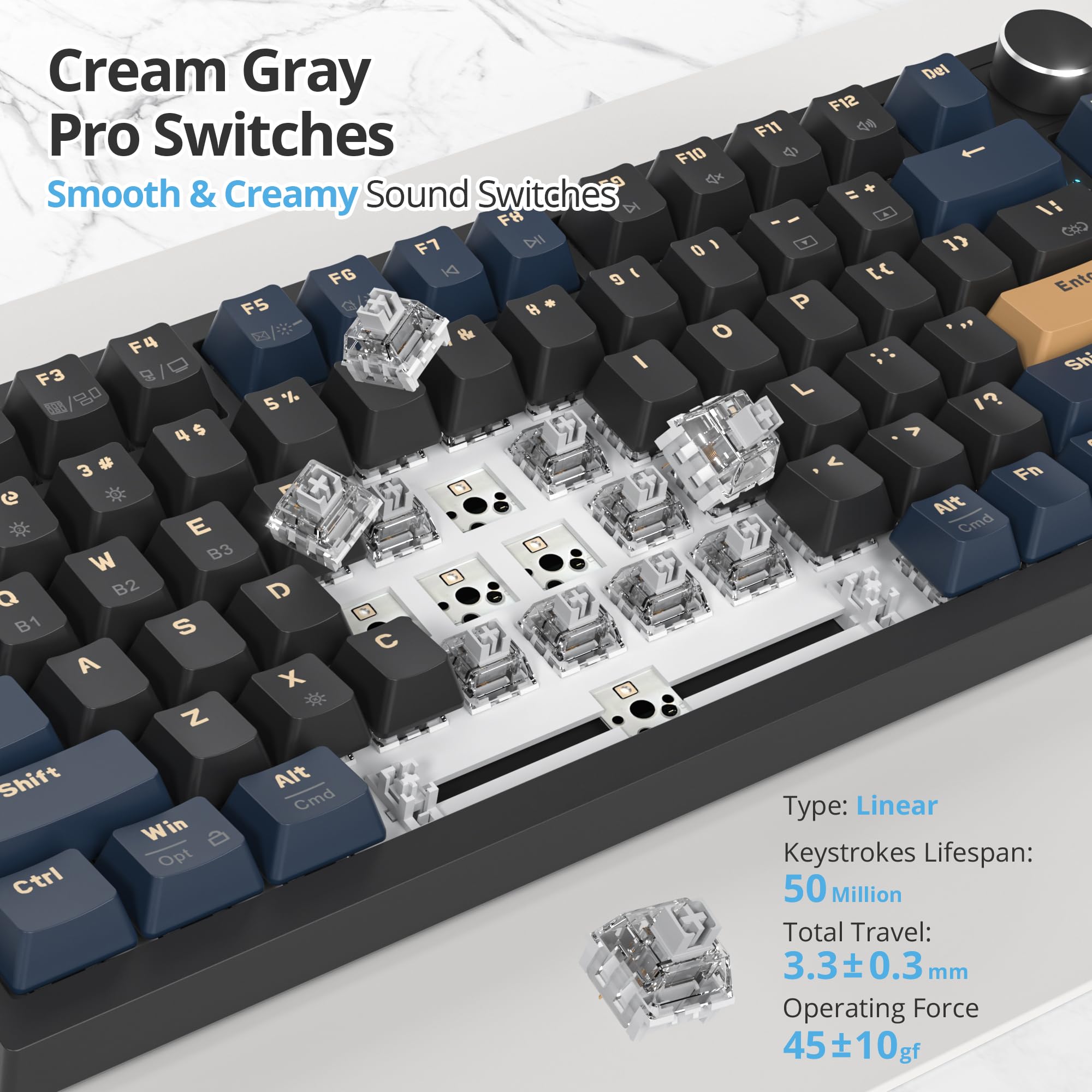 Snapklik.com : 75% Wireless Creamy Mechanical Keyboard, Hot Swappable ...
