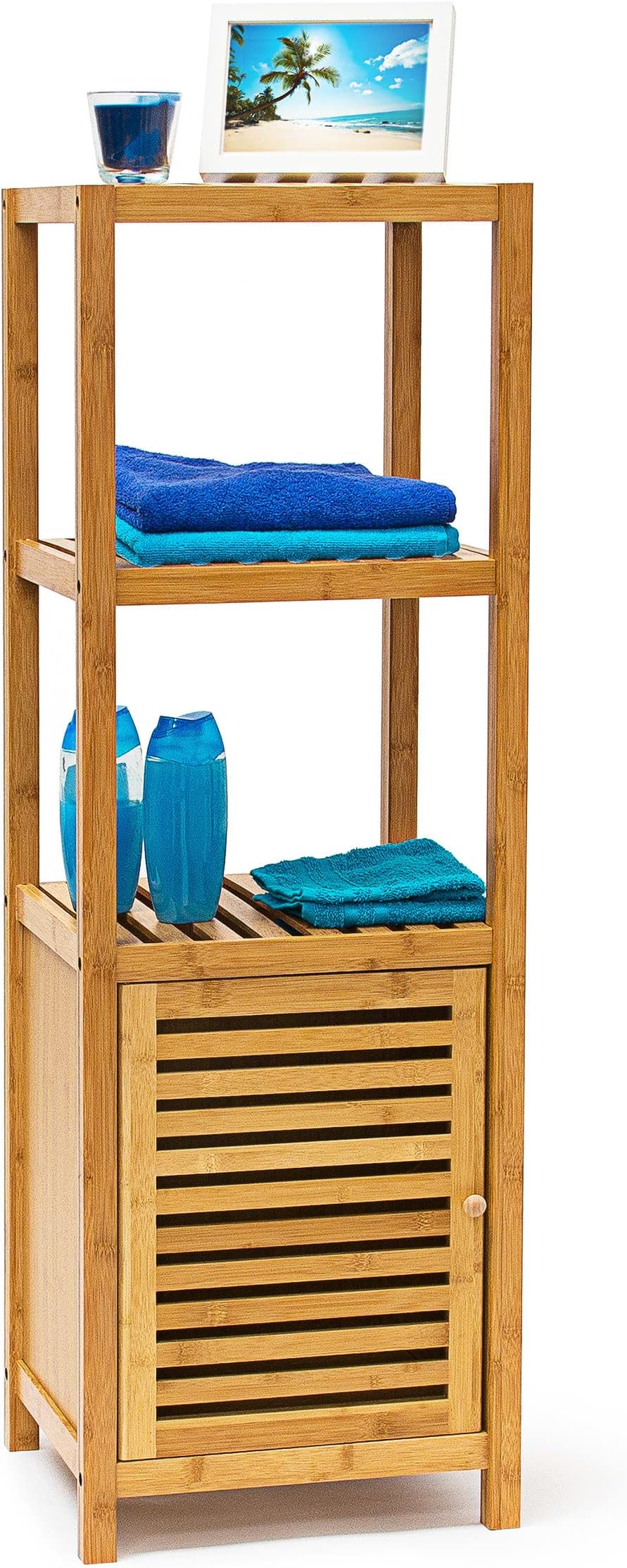 kleankin Armadietto Bagno in Bambù con Ripiano Interno Regolabile e ...