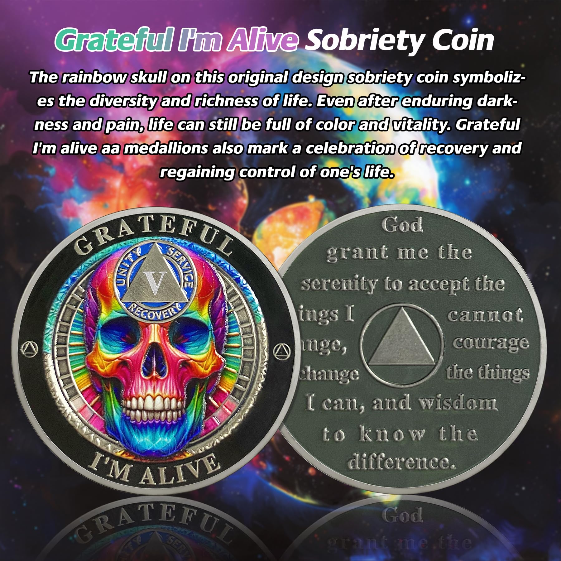 Snapklik.com : Rainbow Skull 5 Year Sobriety Coin - Grateful Im Alive ...
