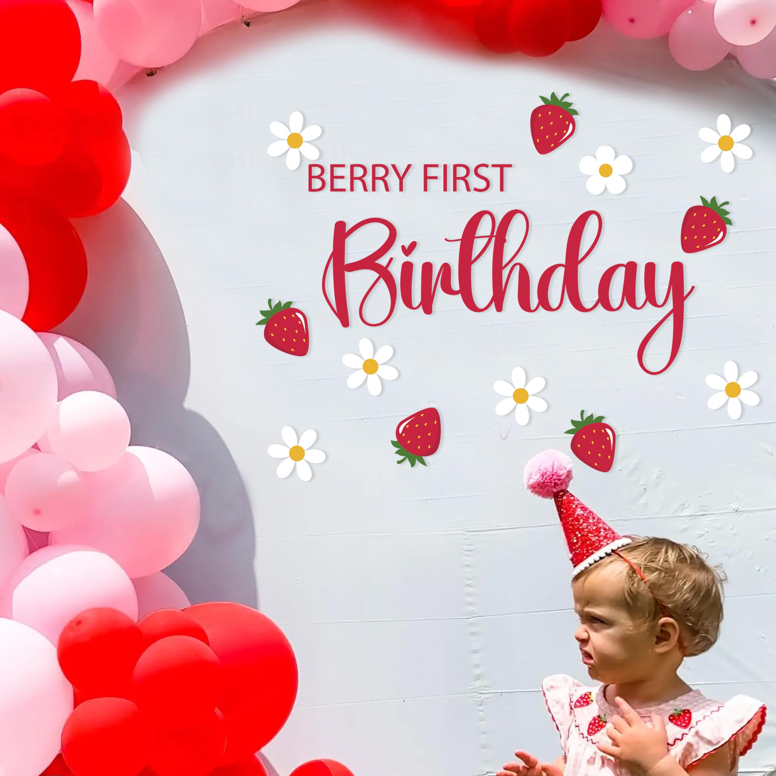 Snapklik.com : Berry First Birthday Backdrop Wall Decal - Strawberry ...