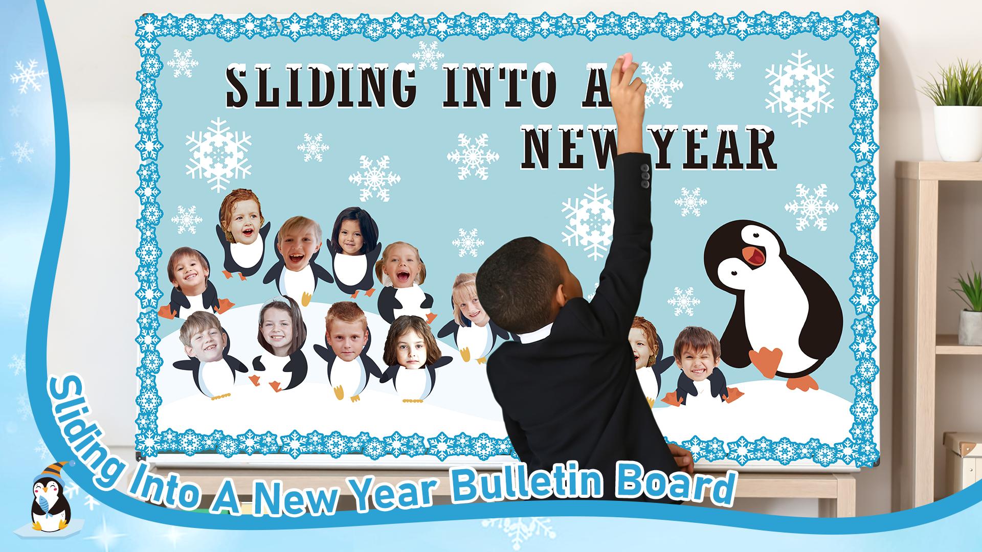 School Library Decor Winter Penguins Bulletin Board Kit: New Year ...