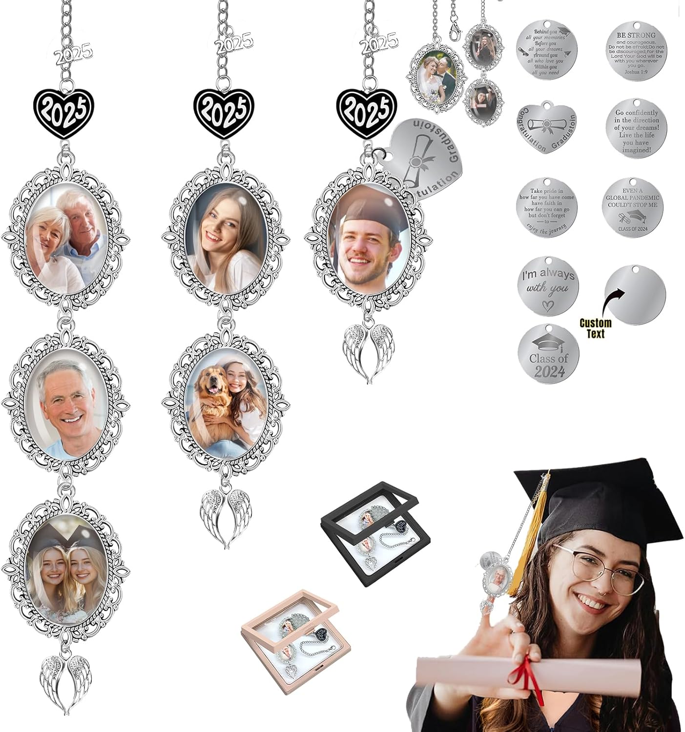 Amazon.com: Custom Graduation Tassel Photo Charm with Angel Wings ...