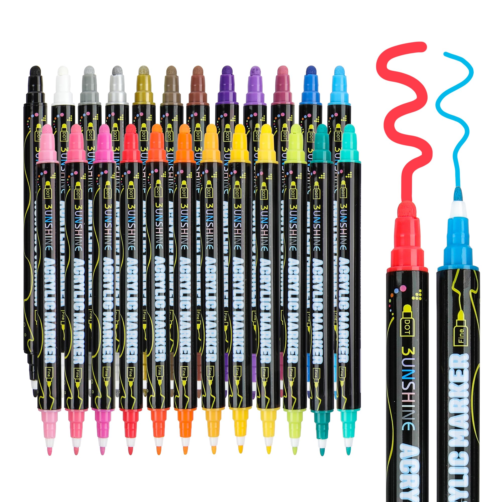 Amazon.com: 3unshine 24 Colors Acrylic Paint Pens Markers, Dual Tip ...