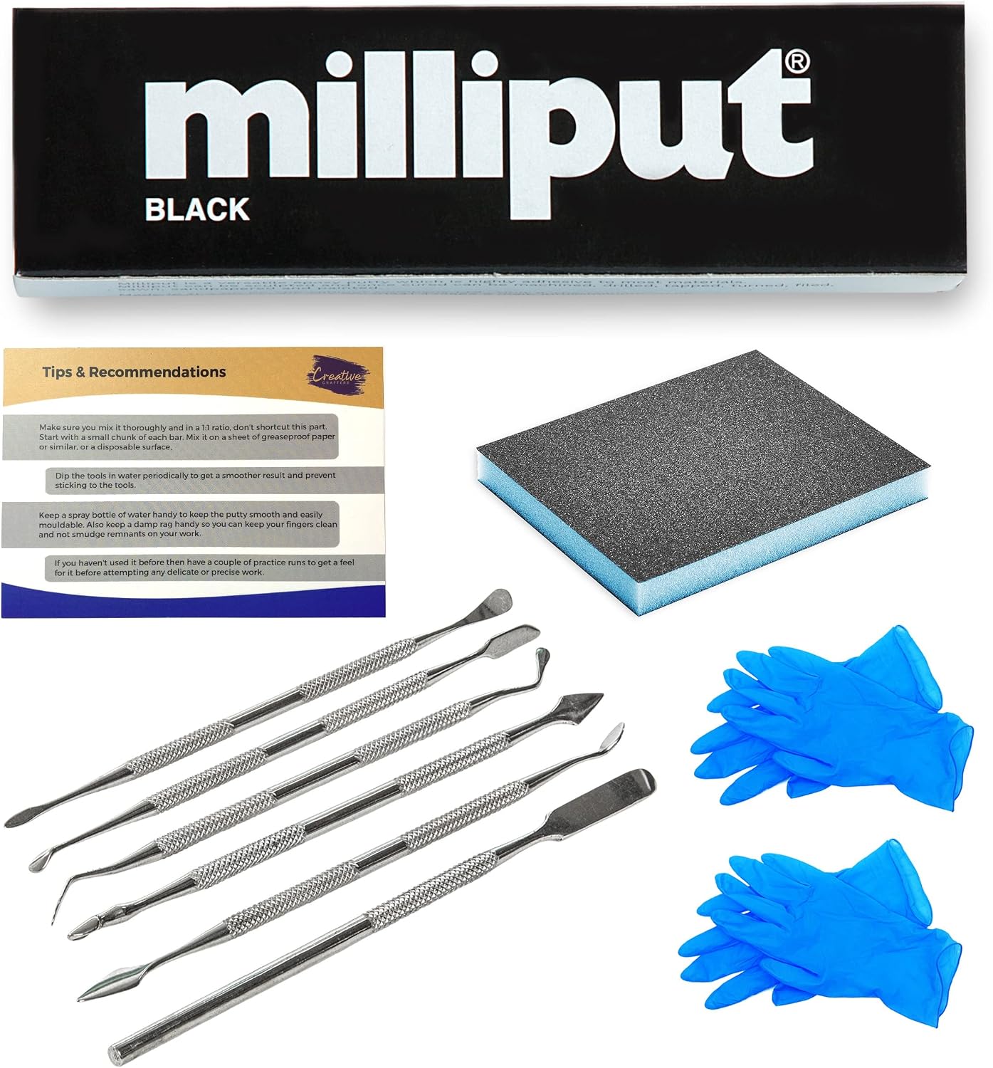 Buy Milliput Epoxy Putty 10 Piece Set, Black Version - with Sculpting ...
