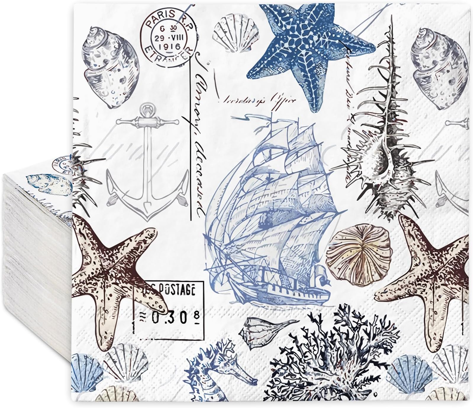 Amazon.com: JarThenaAMCS 100Pcs Ocean Disposable Paper Napkins Sea ...