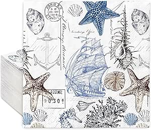 Amazon.com: JarThenaAMCS 100Pcs Ocean Disposable Paper Napkins Sea ...