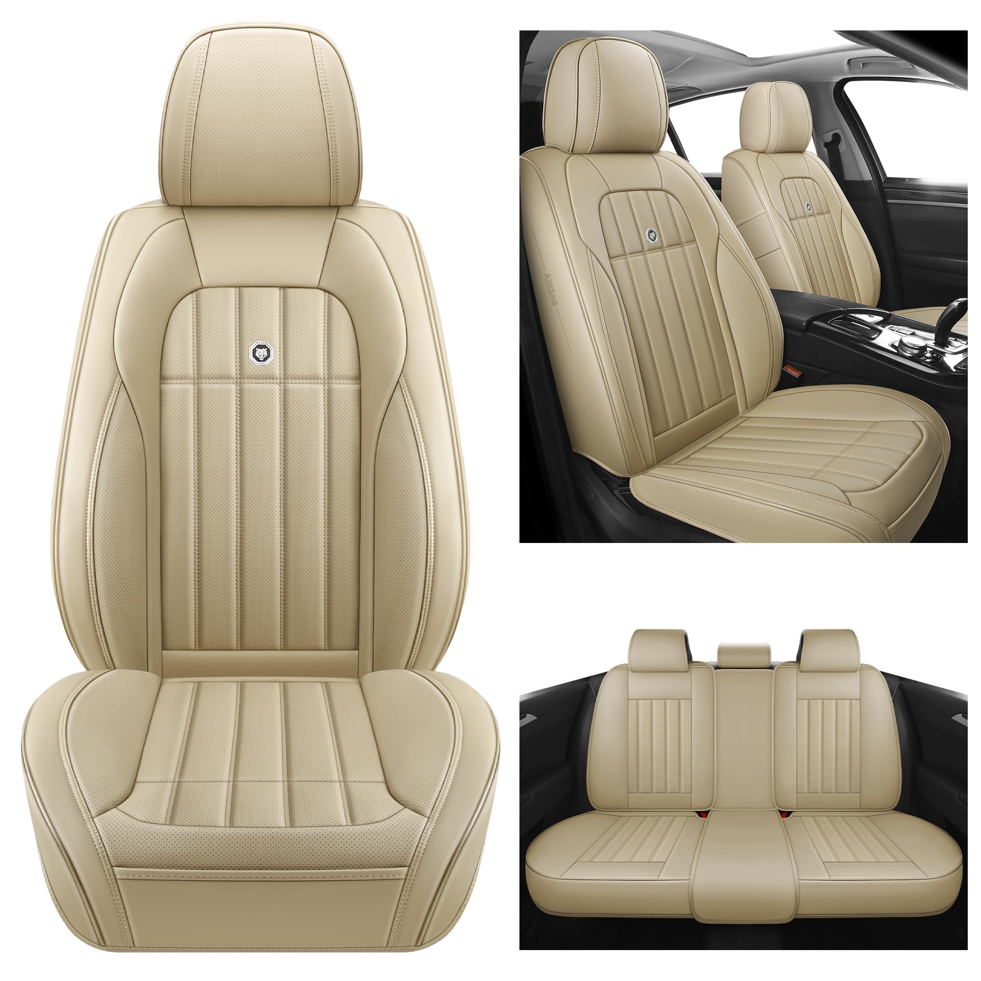 Amazon.com: GEEMAYTEK Car Seat Cover Full Set, Leather Seat Covers for ...