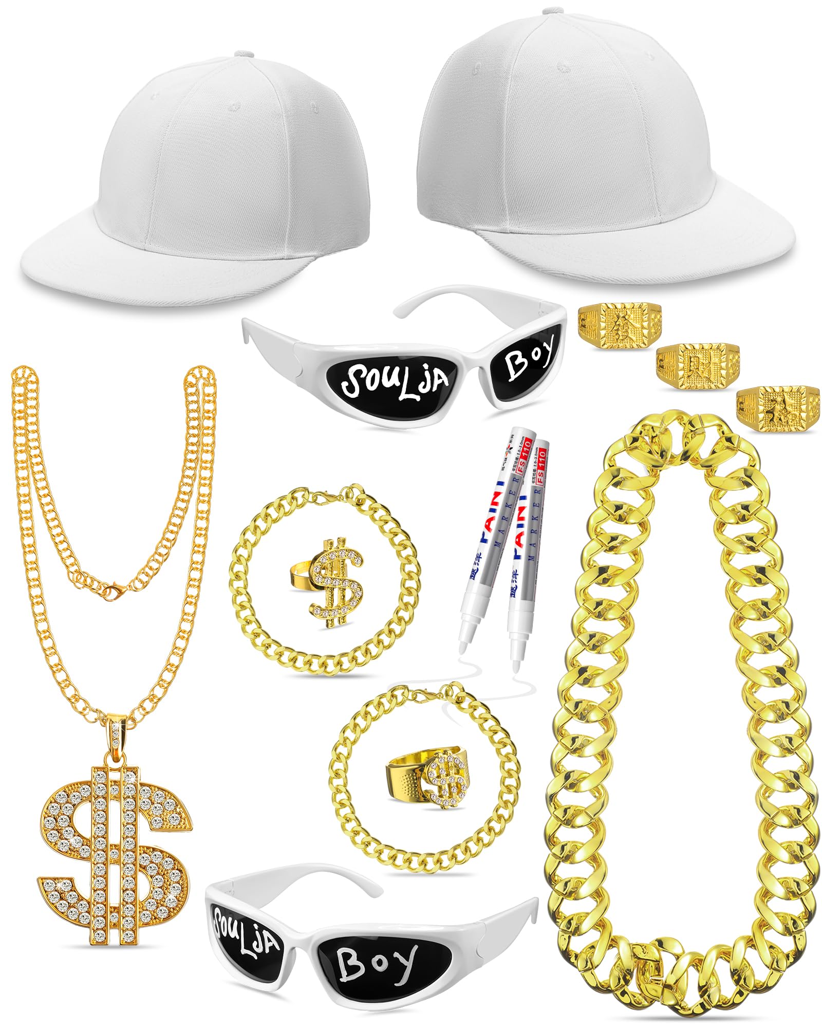 Amazon.com: Maiteenly 15 Pcs Rapper Costume Set Hip Hop 80s for 2 ...