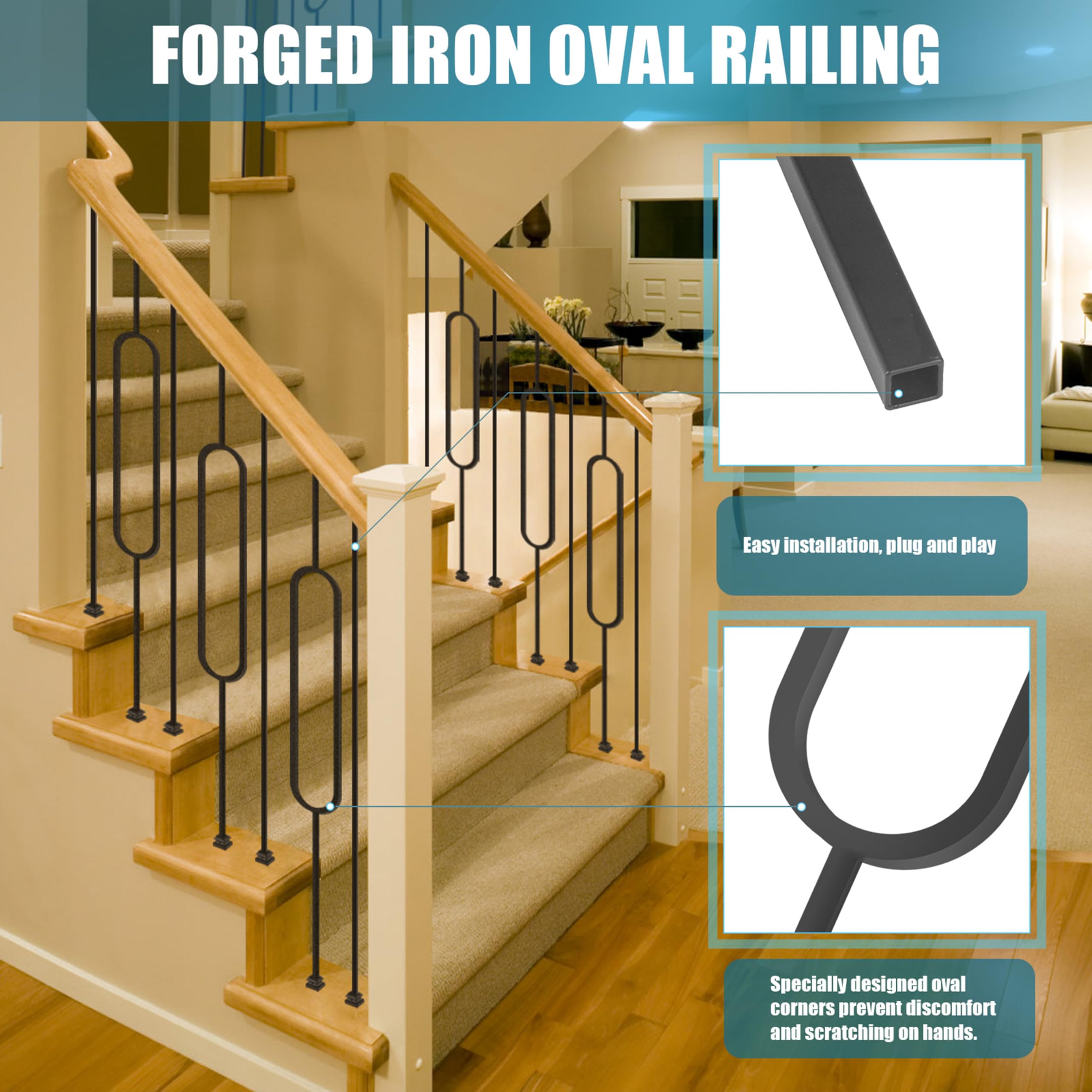Snapklik.com : 1/2 Inch Wrought Iron Oval Balusters - Hollow Iron ...