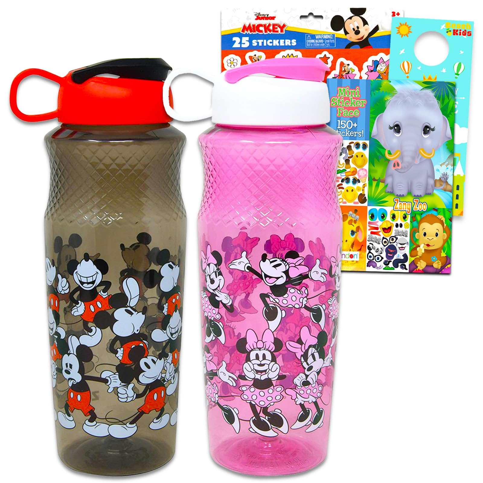 Amazon.com: Disney Mickey Mouse and Minnie Mouse Water Bottles for Kids ...