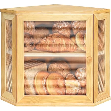 Amazon.com: Klee Wooden Bread Box | Bamboo Bread Holder | Corner Bread ...