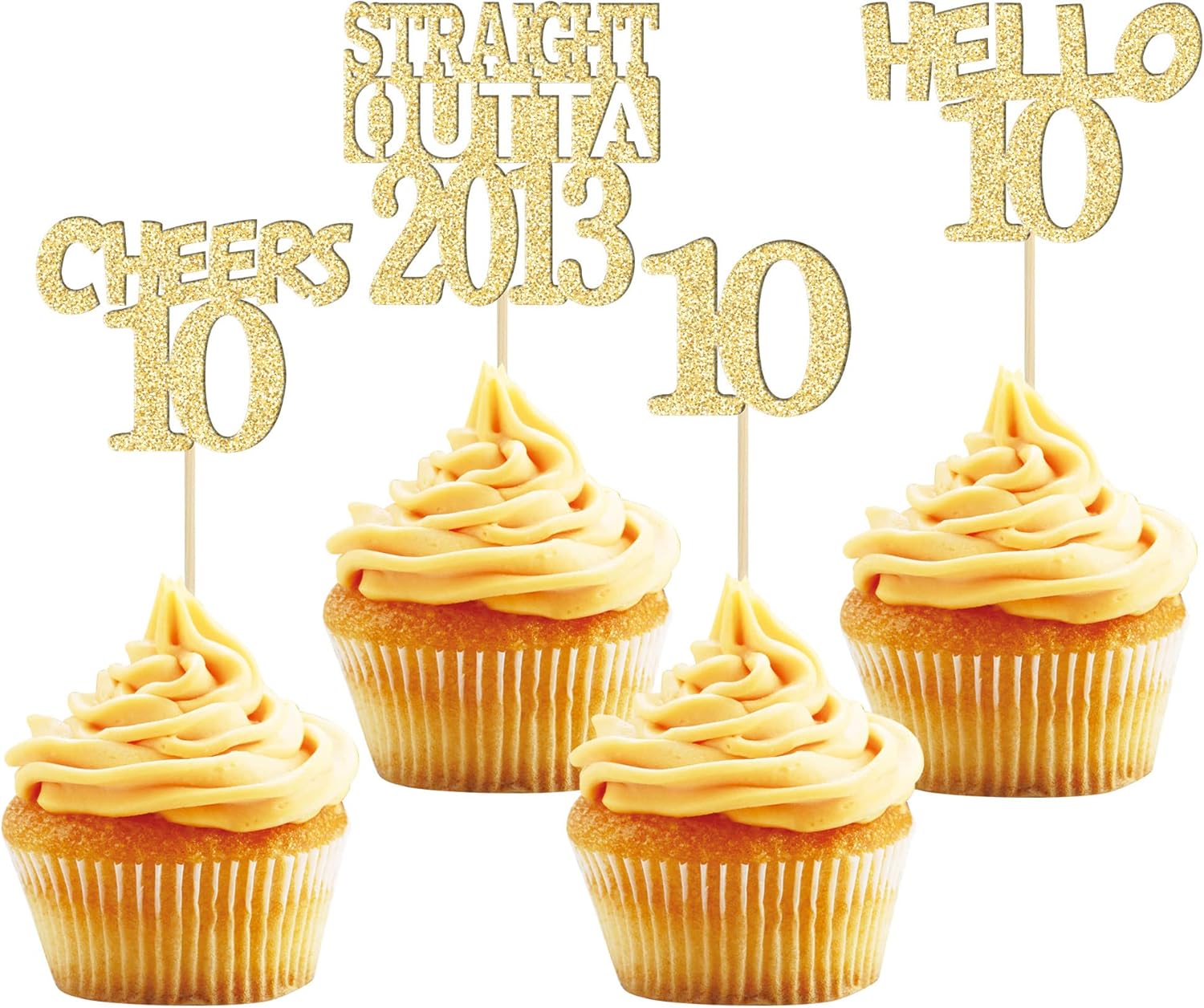 Amazon.com: Gyufise 24Pcs Happy 10th Cupcake Toppers Glitter Ten ...