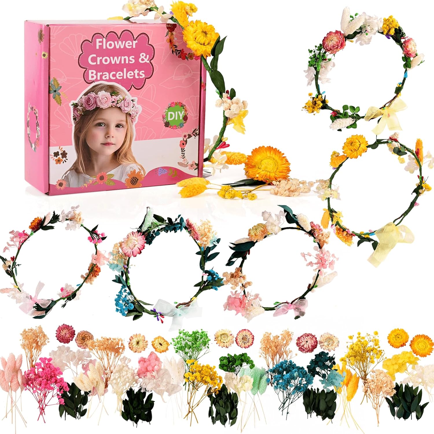 Amazon.com: Koceko Real Flower Crown Making Kit for Girls, 10PCS DIY ...