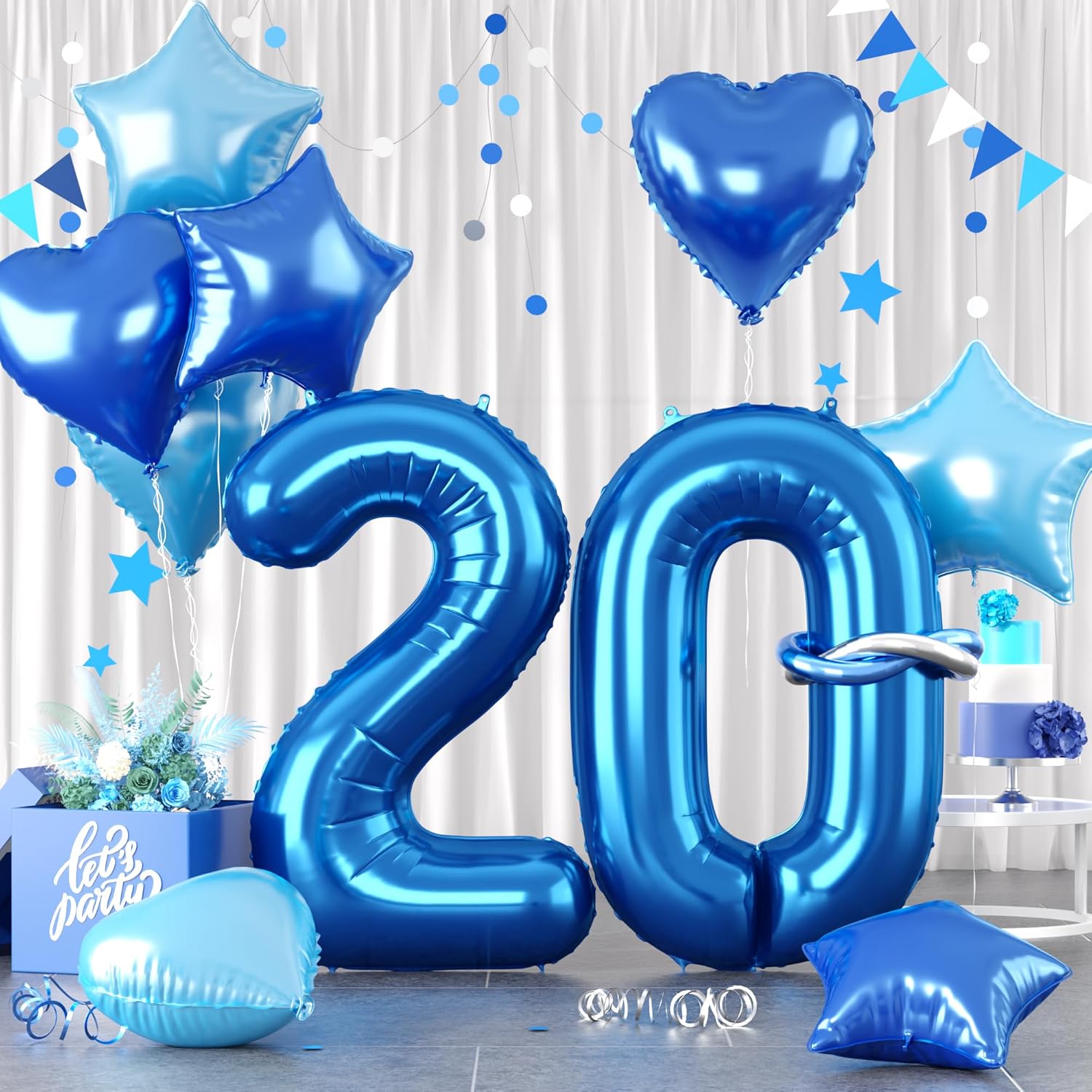 Amazon.com: Blue Number 20 Balloons, Dark Blue Number 20 Balloons Set ...