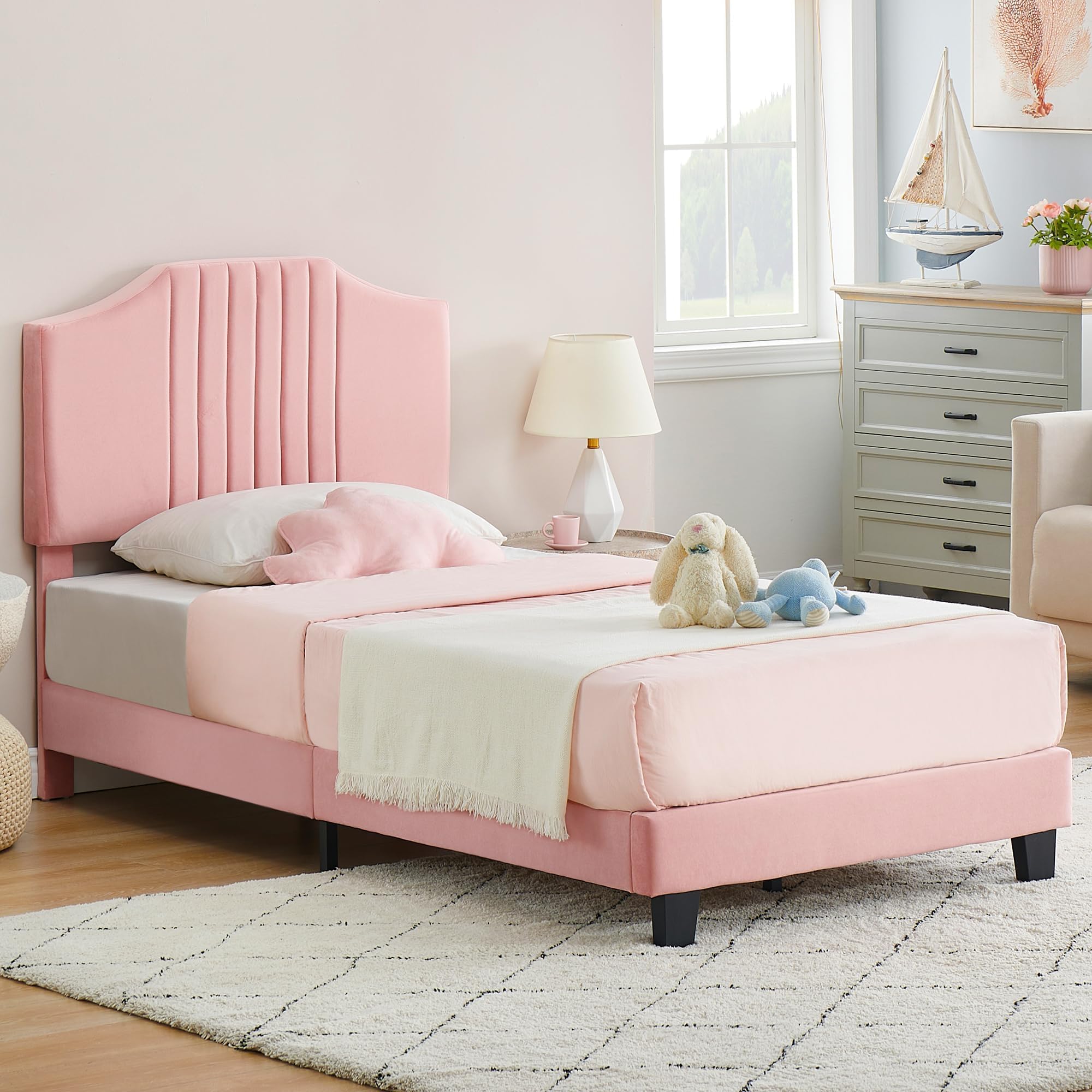 Amazon.com: GAOMON Pink Twin Bed Frame for Girls, Upholstered Platform ...