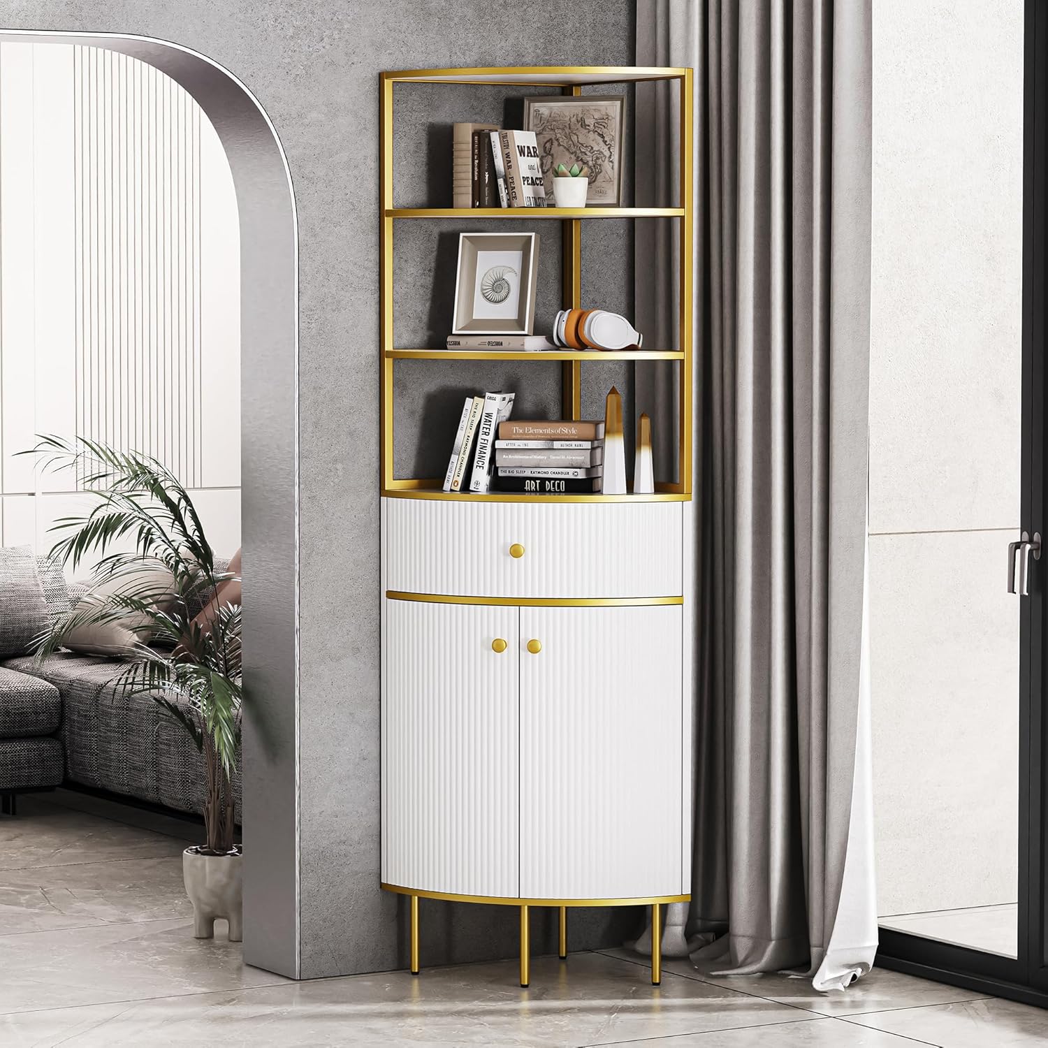 Amazon.com: Holaki 74.8" Tall Modern Corner Bookshelf,Fan-Shaped ...