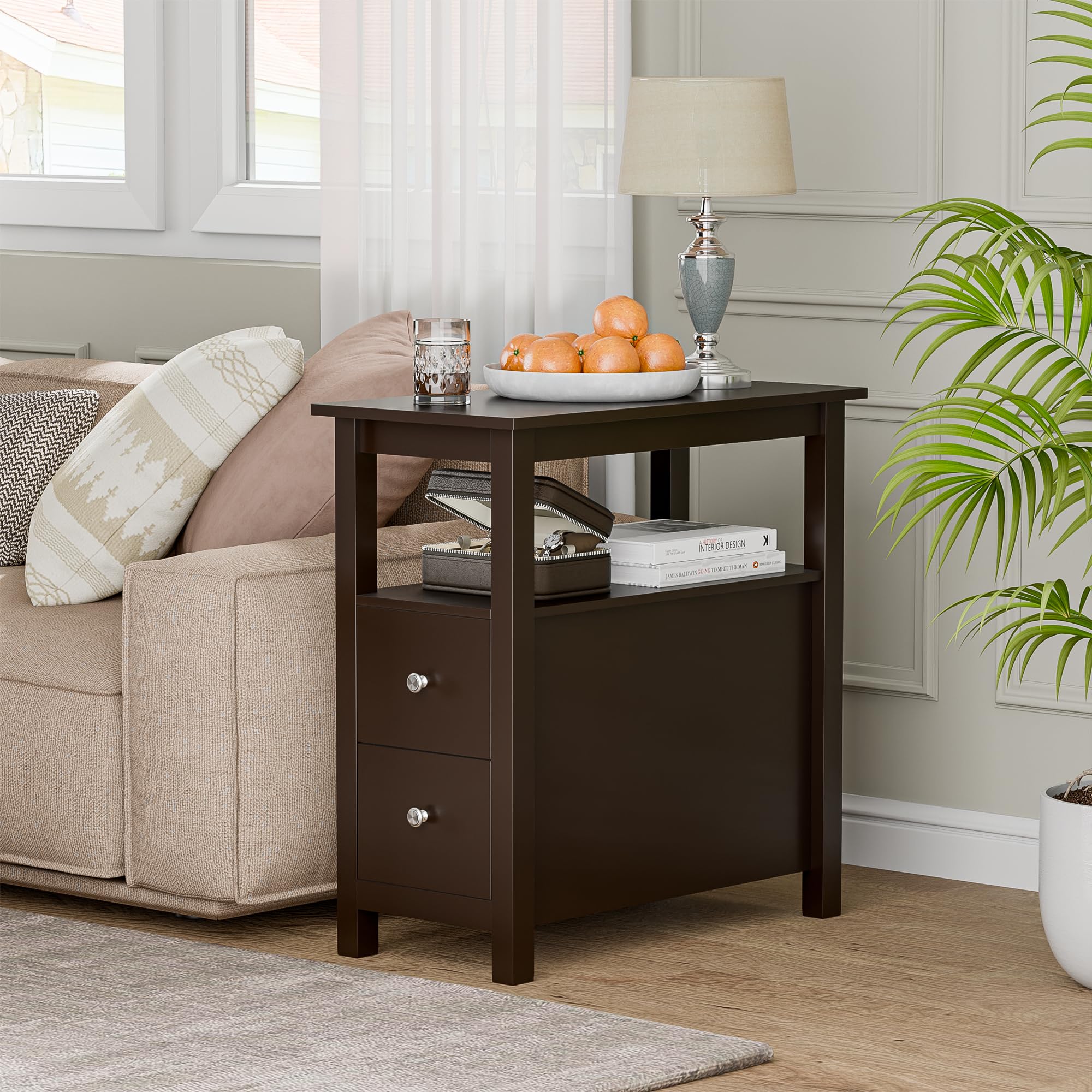 Chairside Storage Jon 15.5" Chairside Table With 2 Baskets & Drawer