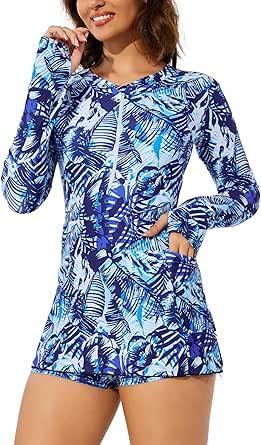 Cagola Long Sleeve Swimsuits for Women Rash Guard Swim Dress Modest ...