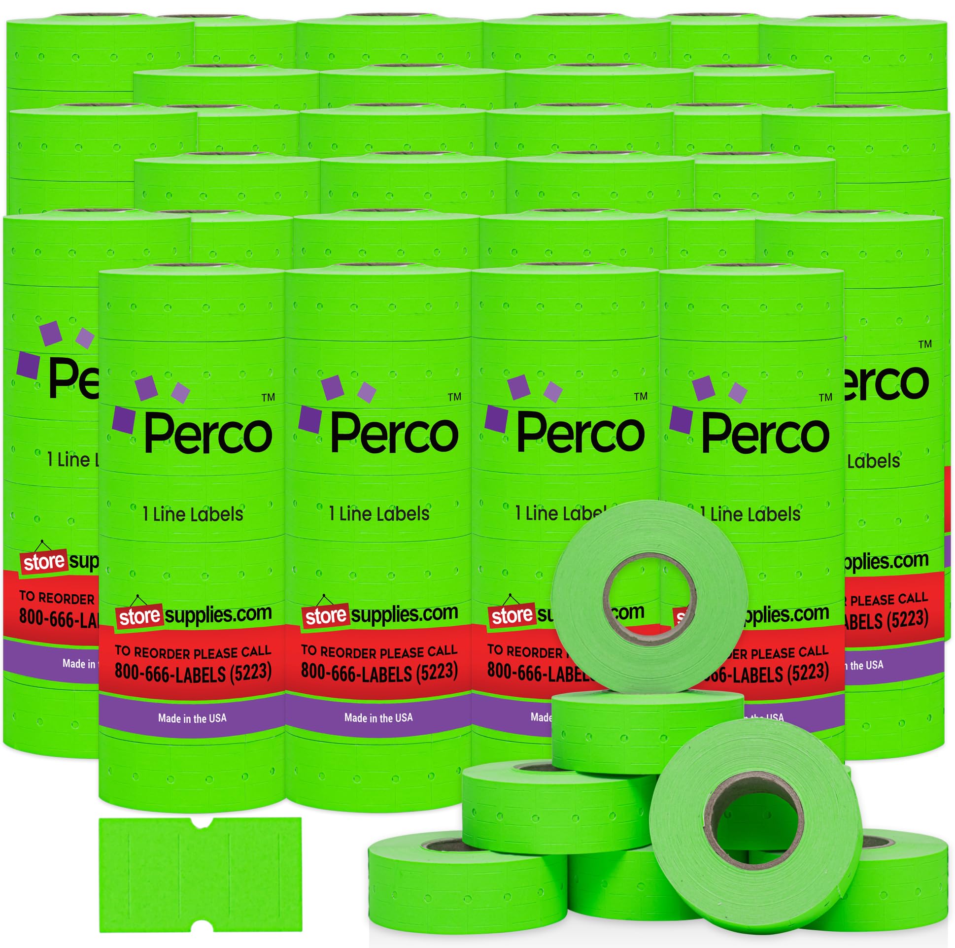 Snapklik.com : Perco 1 Line Fluorescent Green Labels - Case Of 30 Sleeves