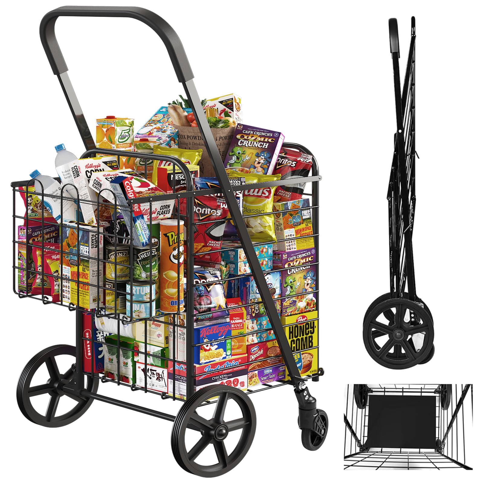 Amazon.com: Siffler Upgrade Shopping Cart for Groceries, 360° Swivel ...