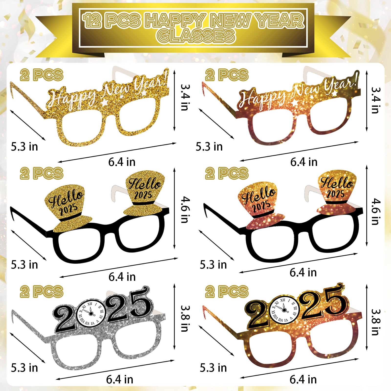 Snapklik.com : 12Pcs Happy New Year Eyeglasses, New Year Party Glasses ...